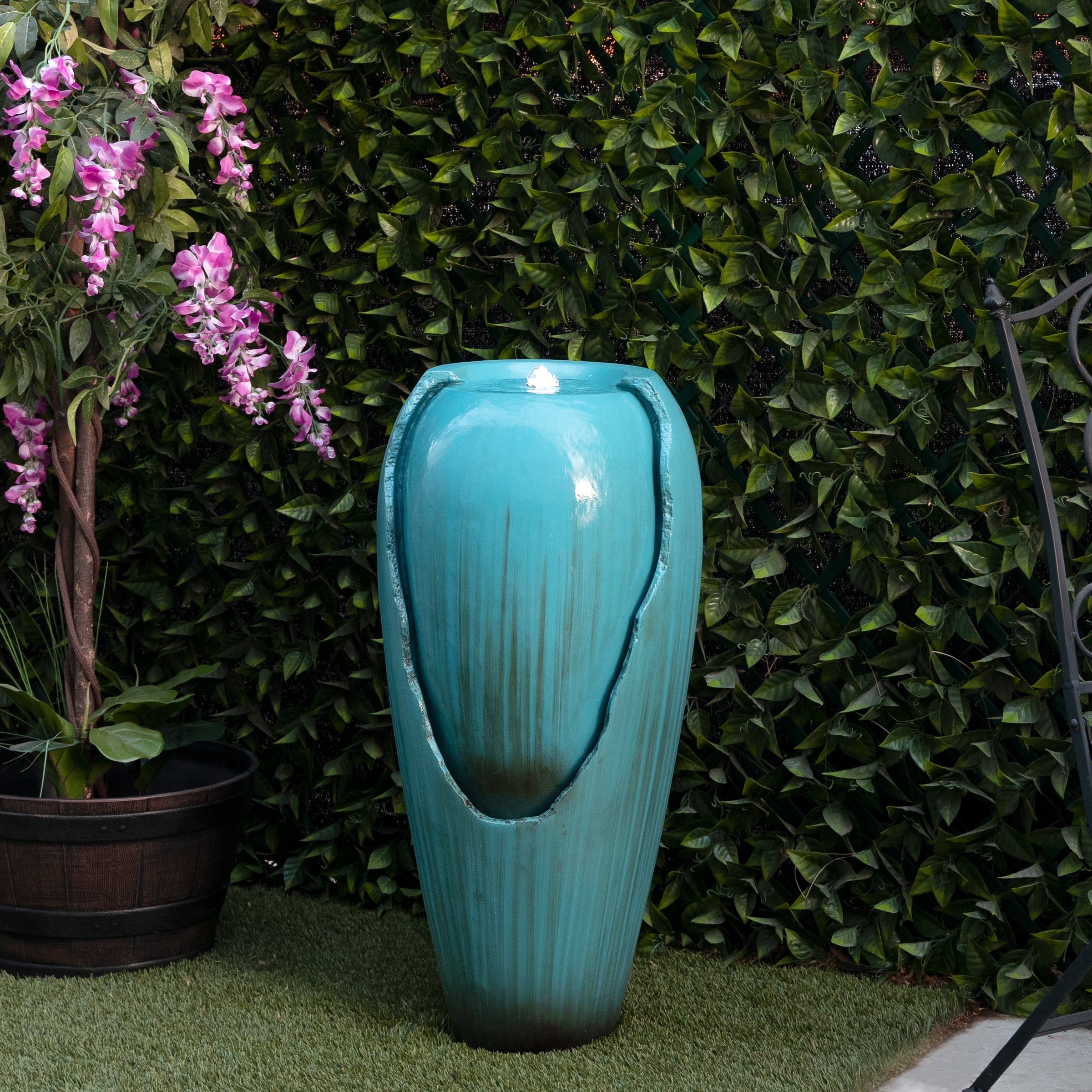 "Alpine Corporation Modern 32"" Indoor Outdoor Jar Water Fountain for ...