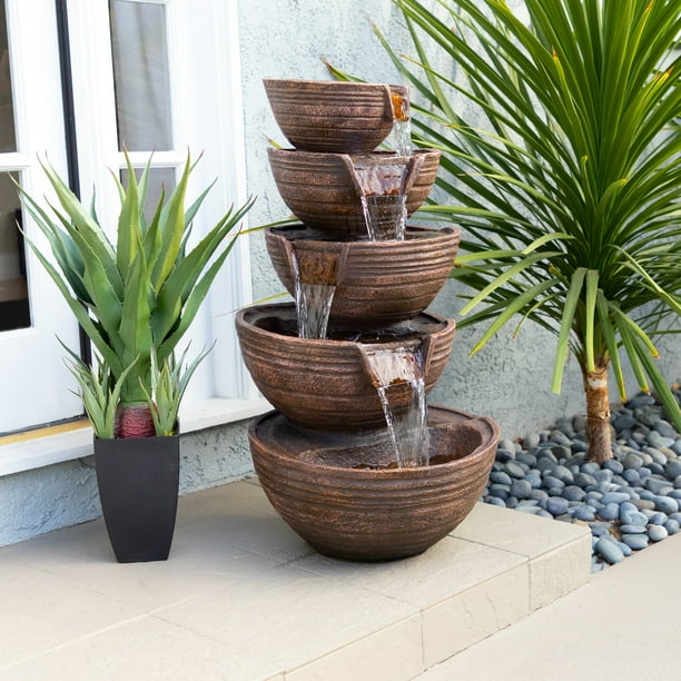 Alpine Corporation 34" Tall Outdoor 5-Tier Modern Bowl Cascading ...