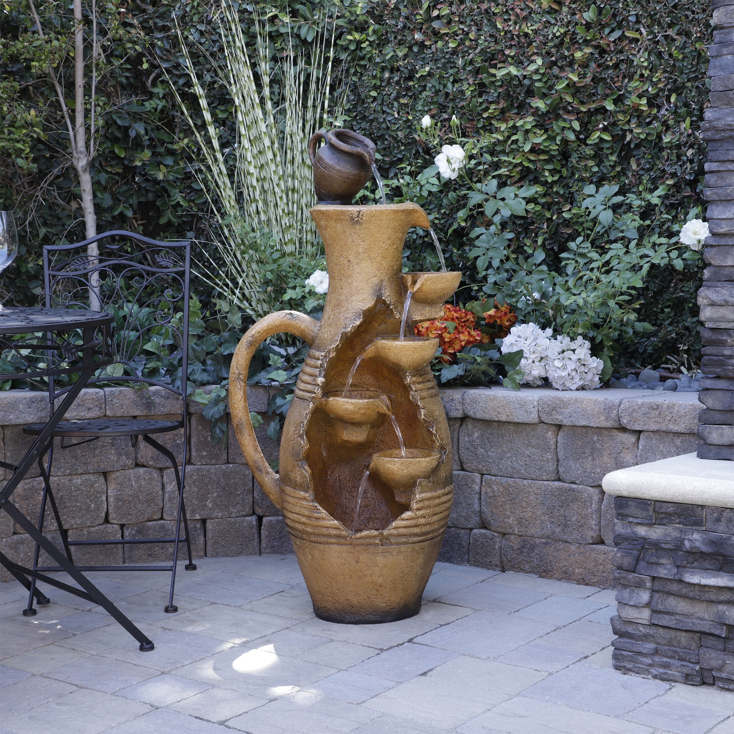 Alpine Corporation 46-Inch Cascading Fractured Jar Fountain with White ...