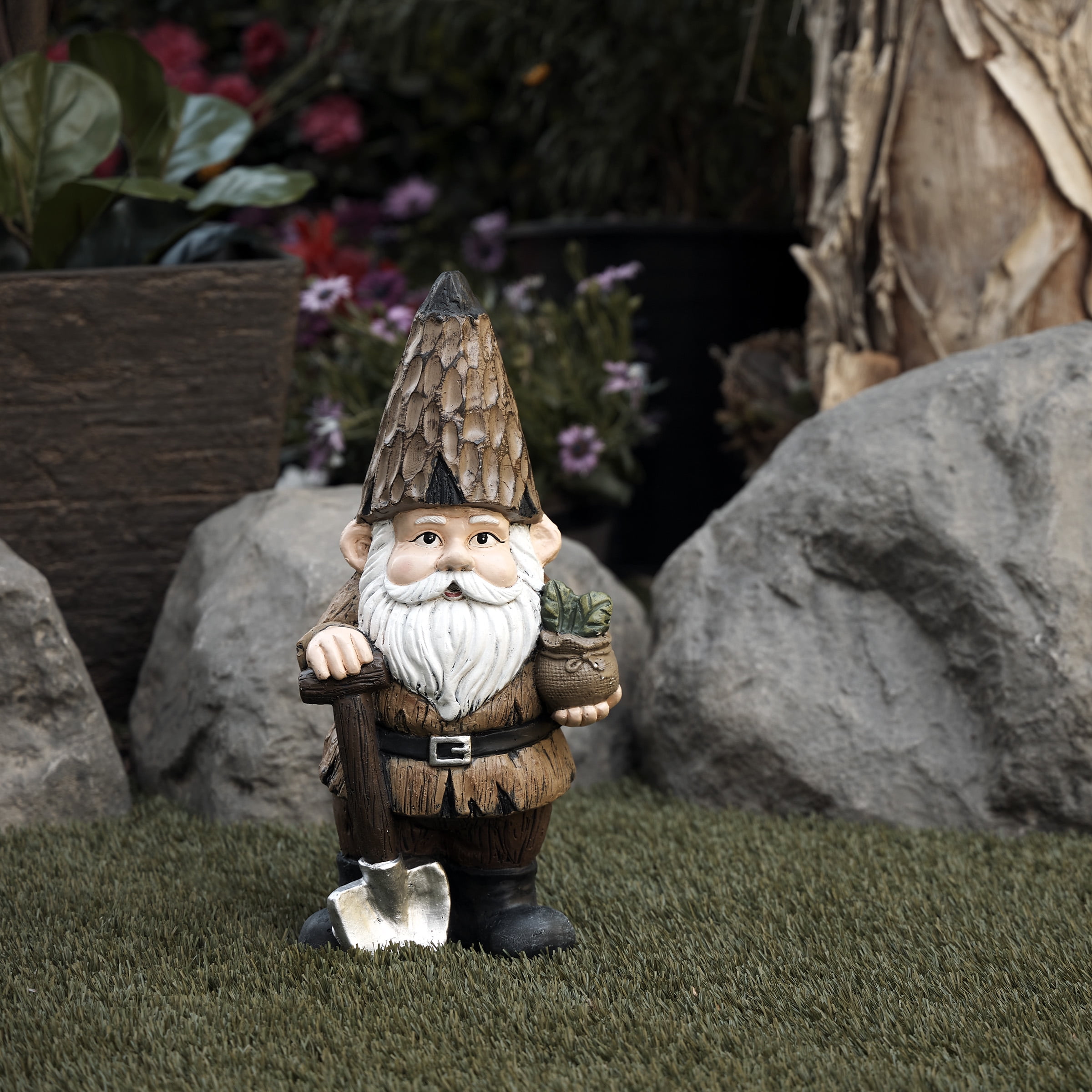 Alpine Corporation 7" x 6" x 16" Polystone Gnome with Shovel Garden ...