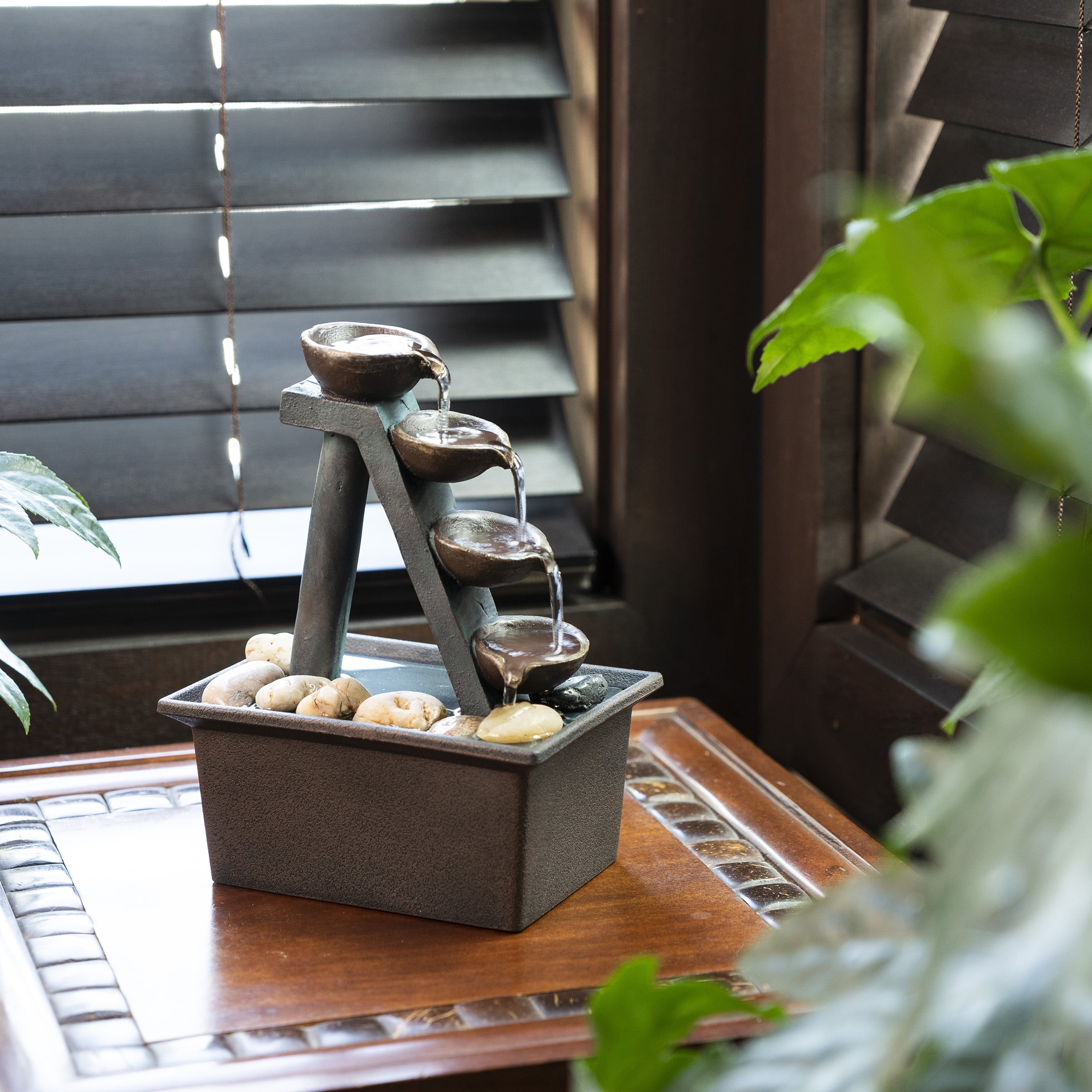 Alpine Corporation 8" Tall Indoor/Outdoor 4-Tier Step Tabletop Fountain ...