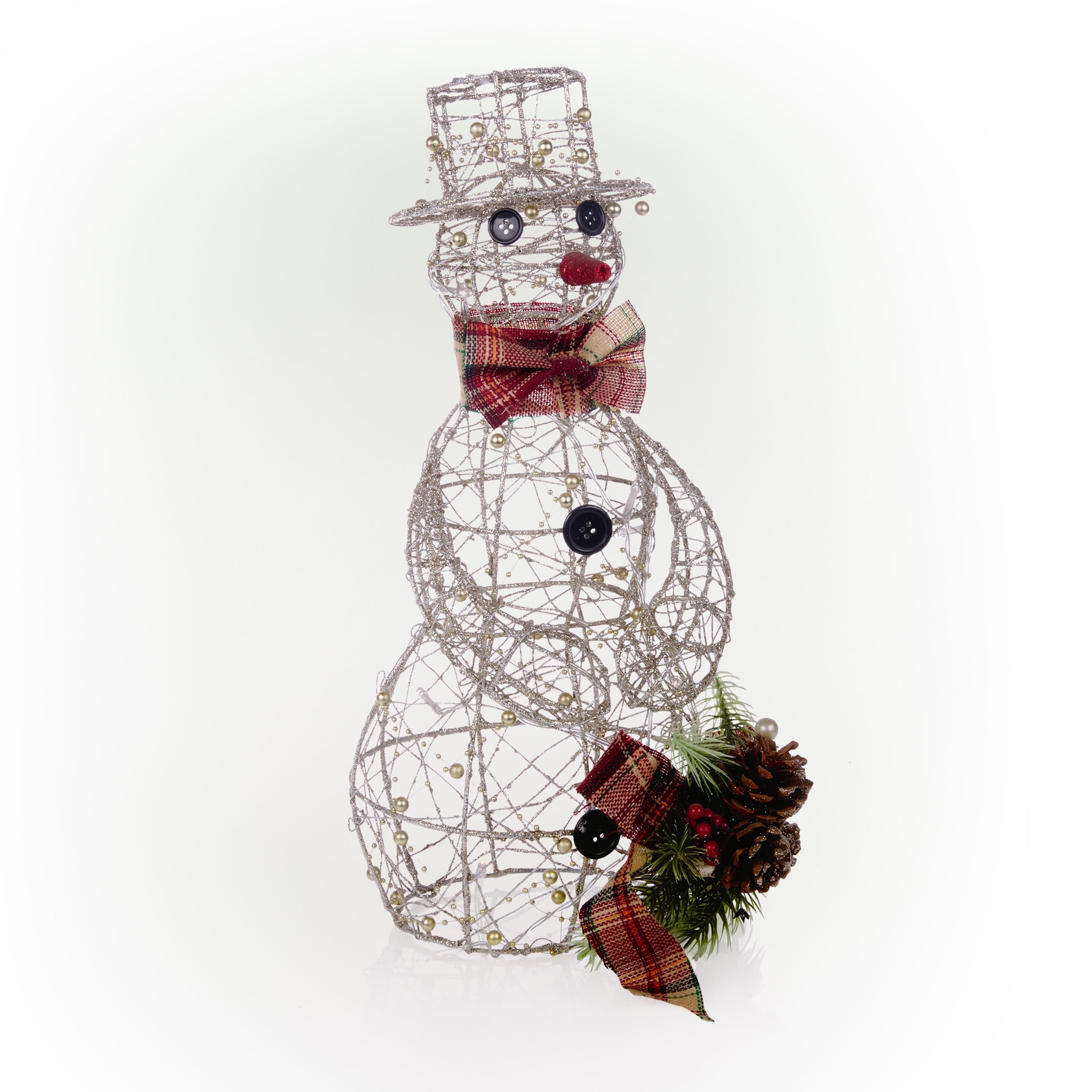 Alpine Corp. 9"x8"x18" Gold Wire Snowman LED Holiday Decor, Indoor ...