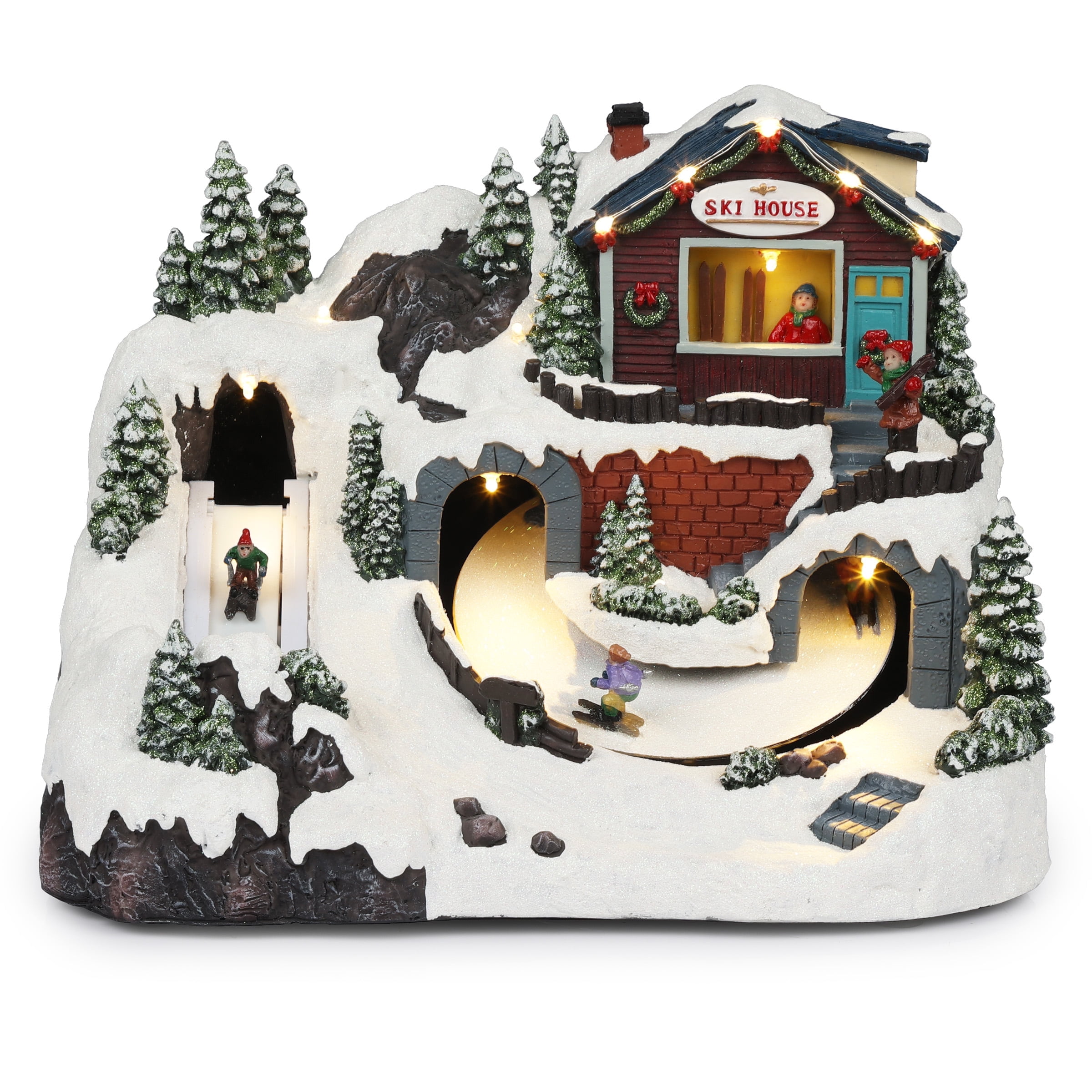 Alpine Corporation Animated Christmas Ski Resort Holiday Tabletop Decor ...