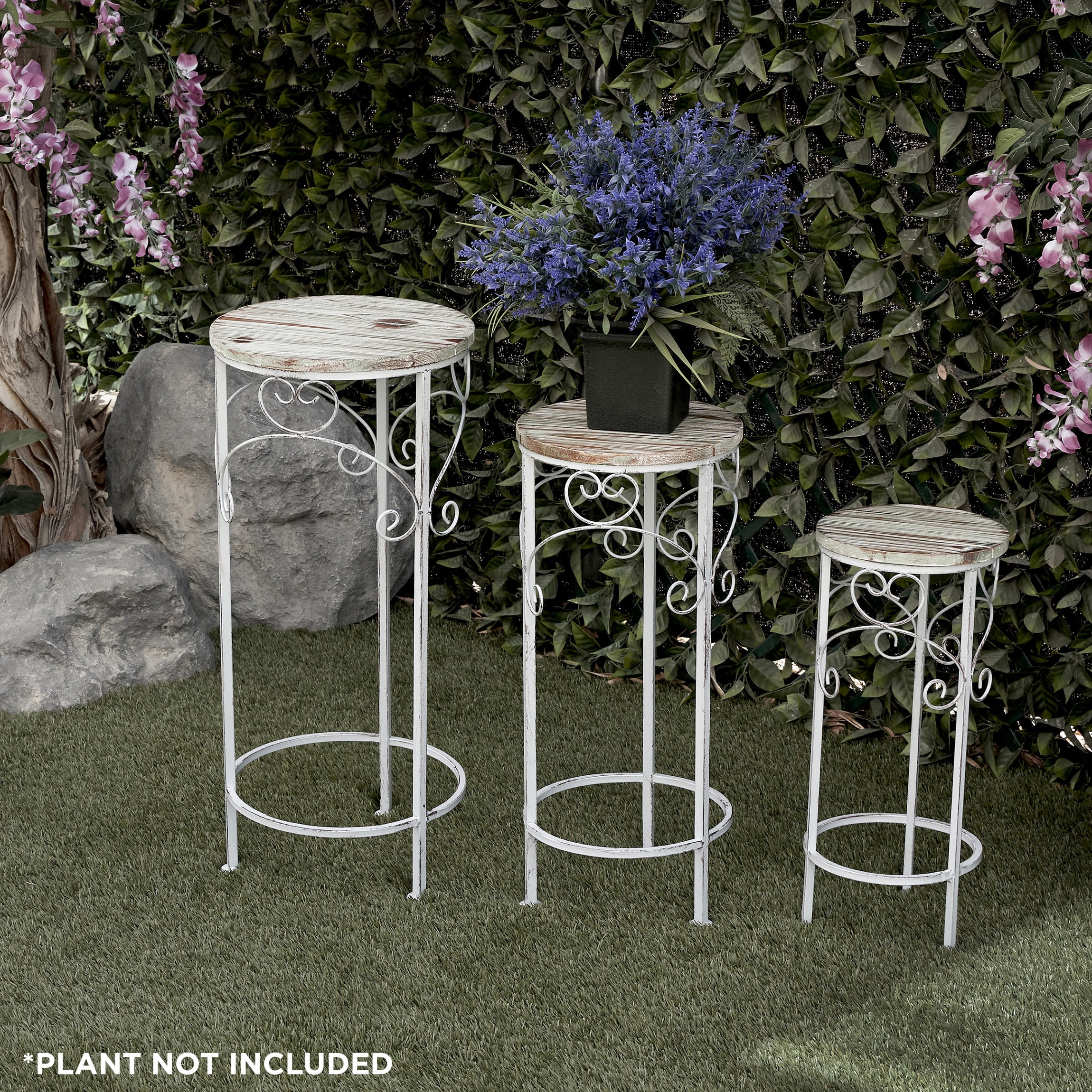 Alpine Corporation Cream and Light Green Solid Round Wood and Metal ...