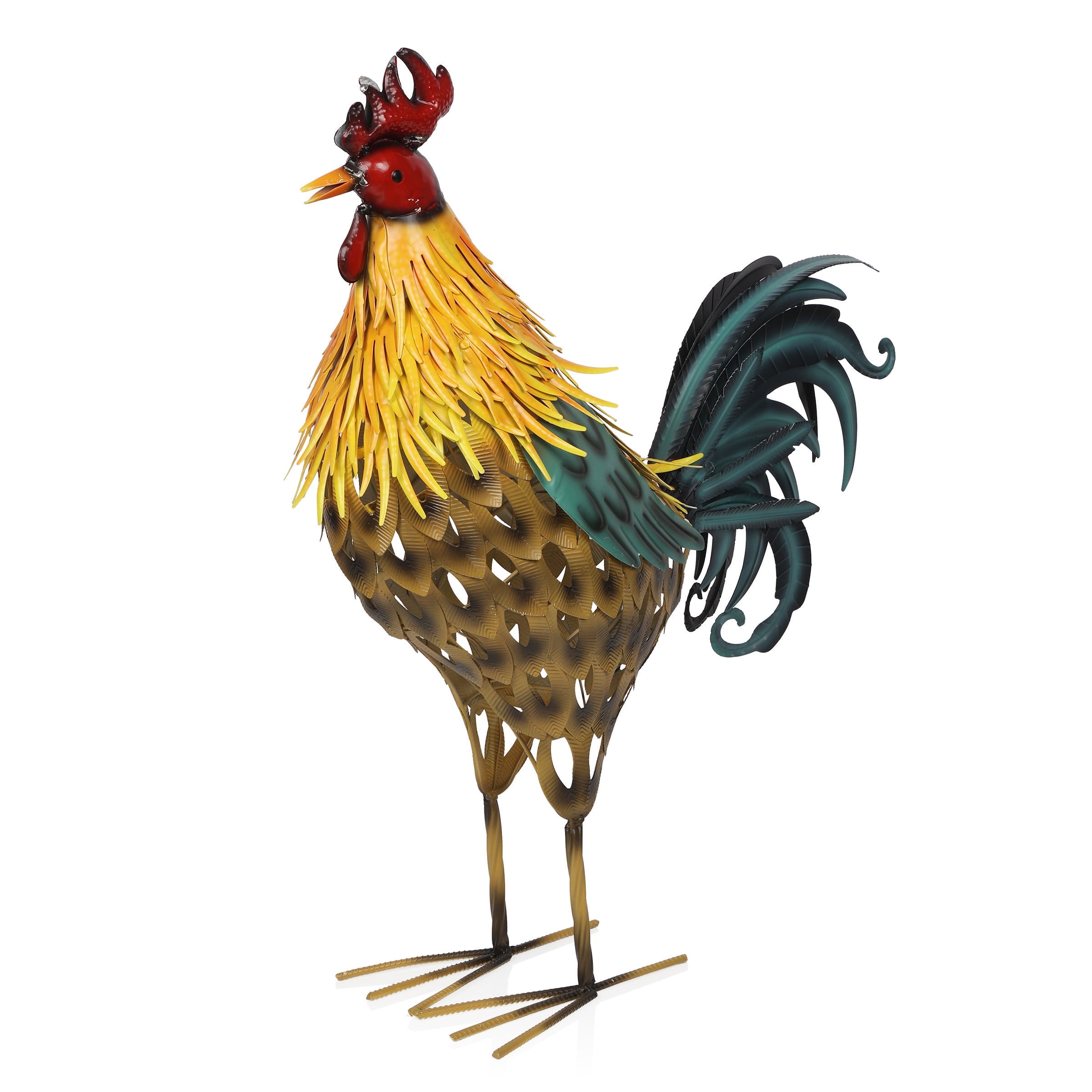 Alpine Corporation Metal Multi-Color Feathered Rooster Decor - Walmart.com