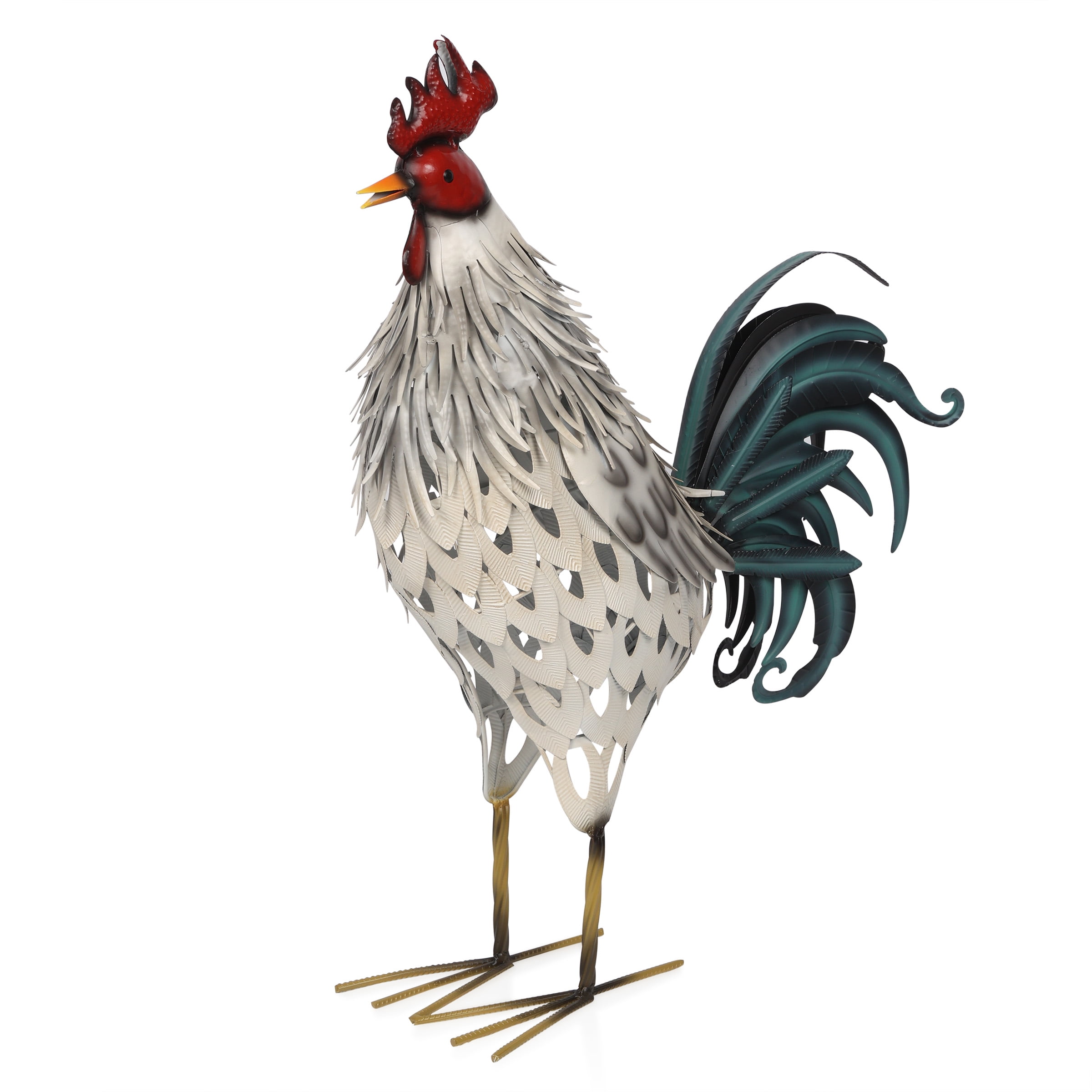 Alpine Corporation Metal White Feathered Rooster Decor - Walmart.com
