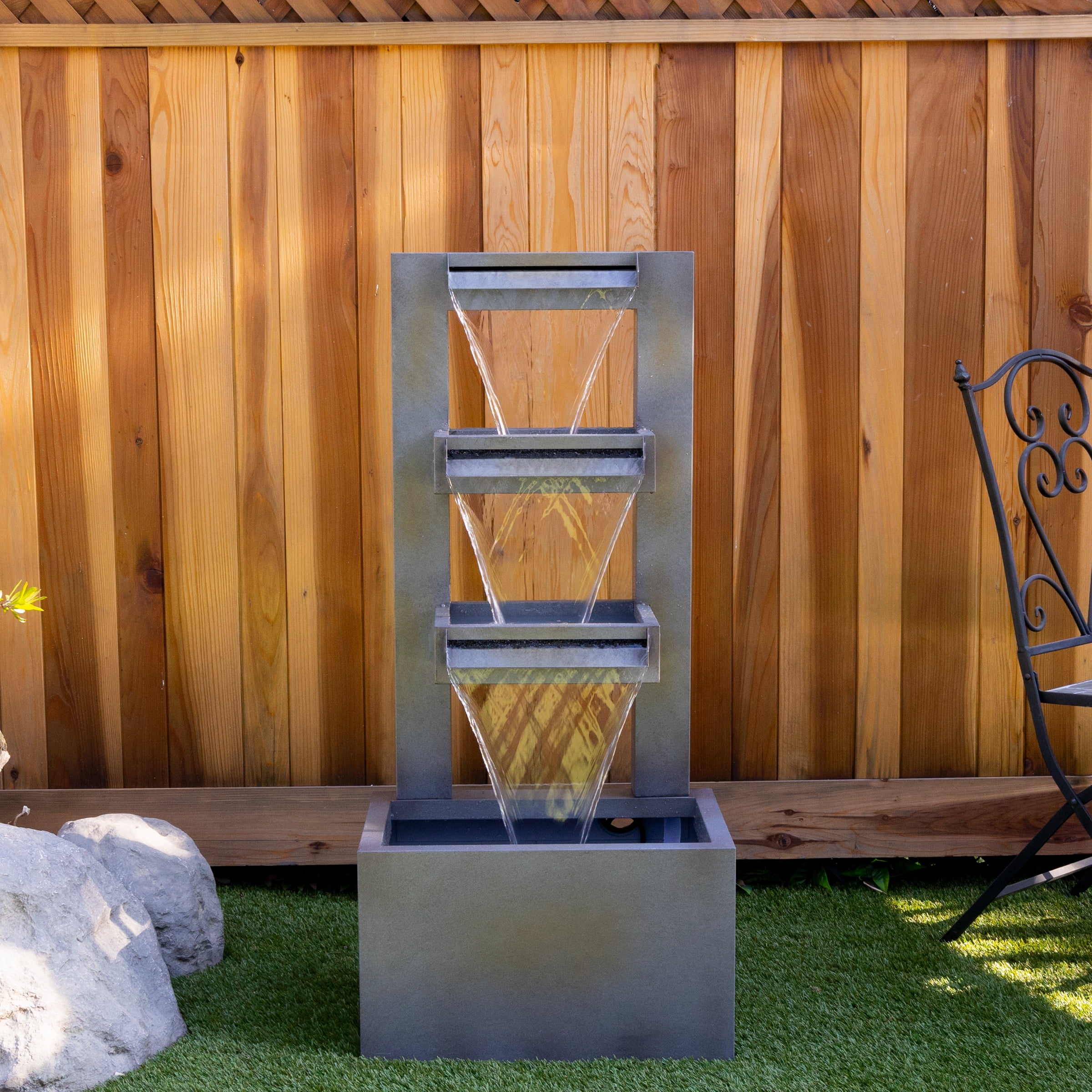 Alpine Corporation 4-Tier Industrial Metal Waterfall Electric Fountain ...