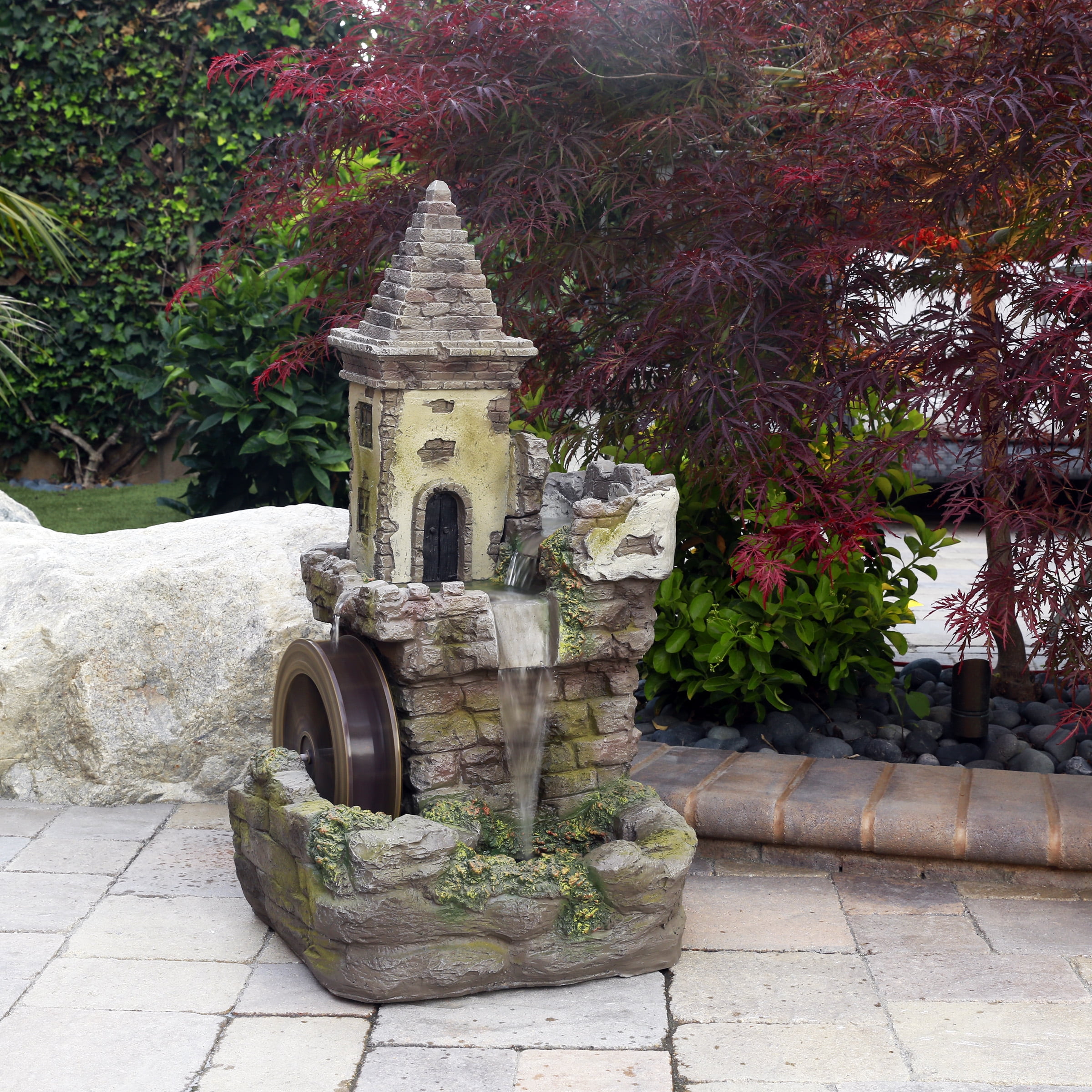 Alpine Corporation Fairy Castle Waterwheel Fountain, Outdoor Decor ...