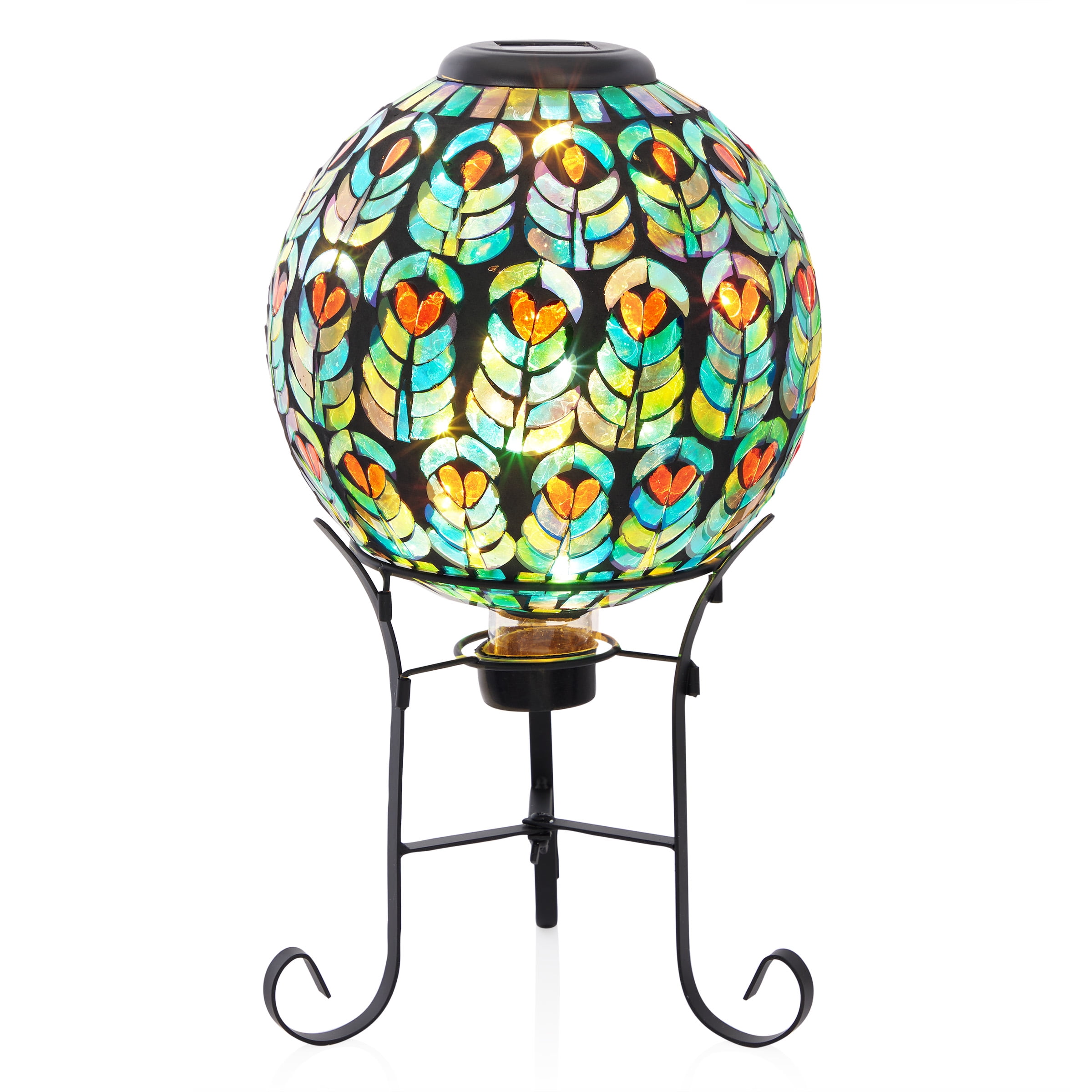 Alpine Corporation Solar 10" Peacock Feather Mosaic Gazing Globe w ...