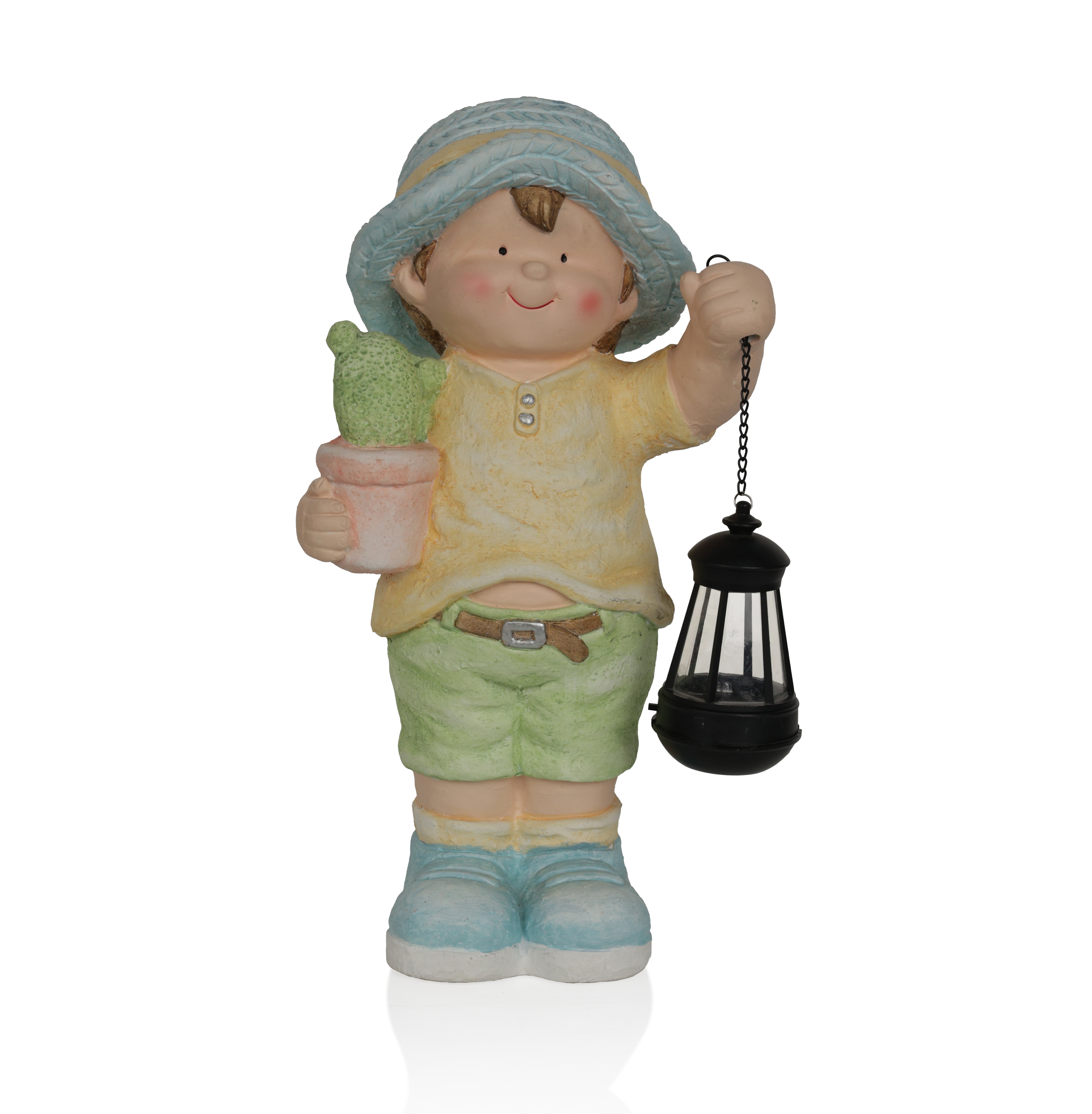 Alpine Corporation Solar Boy Statue Holding Lantern With LED Light ...
