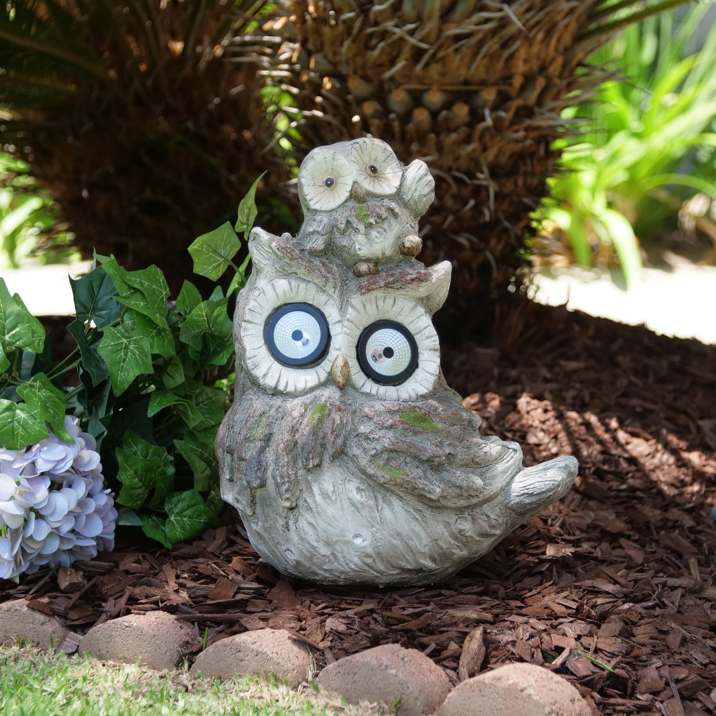 Alpine Corporation Solar Owls White LED Changing Color Eyes Statue w ...