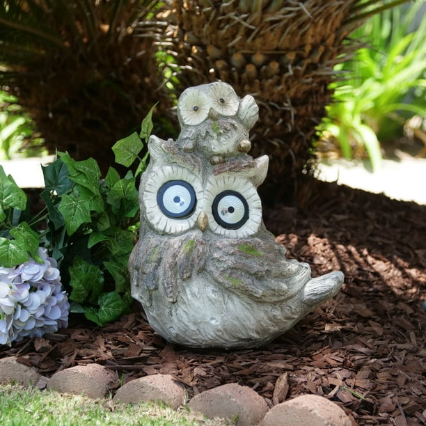 Alpine Corporation Solar Owls White LED Changing Color Eyes Statue w ...