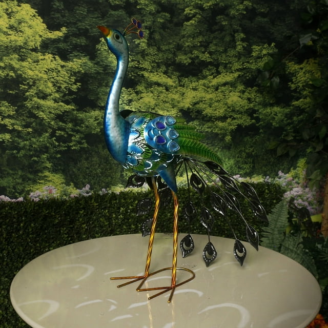 Alpine Corporation Solar-Powered Peacock Garden Décor with Cool White ...