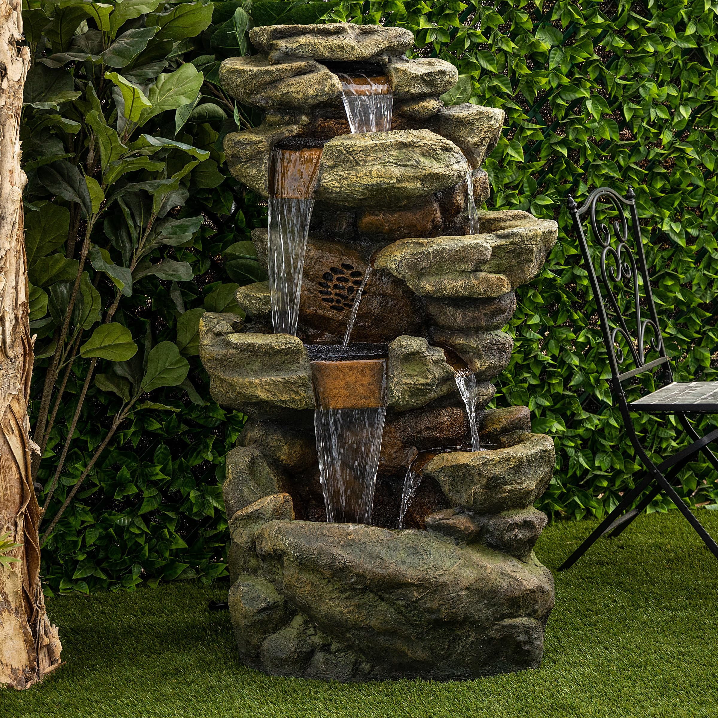 Alpine Corporation TZL199 Outdoor Floor Cascading Rock Waterfall ...