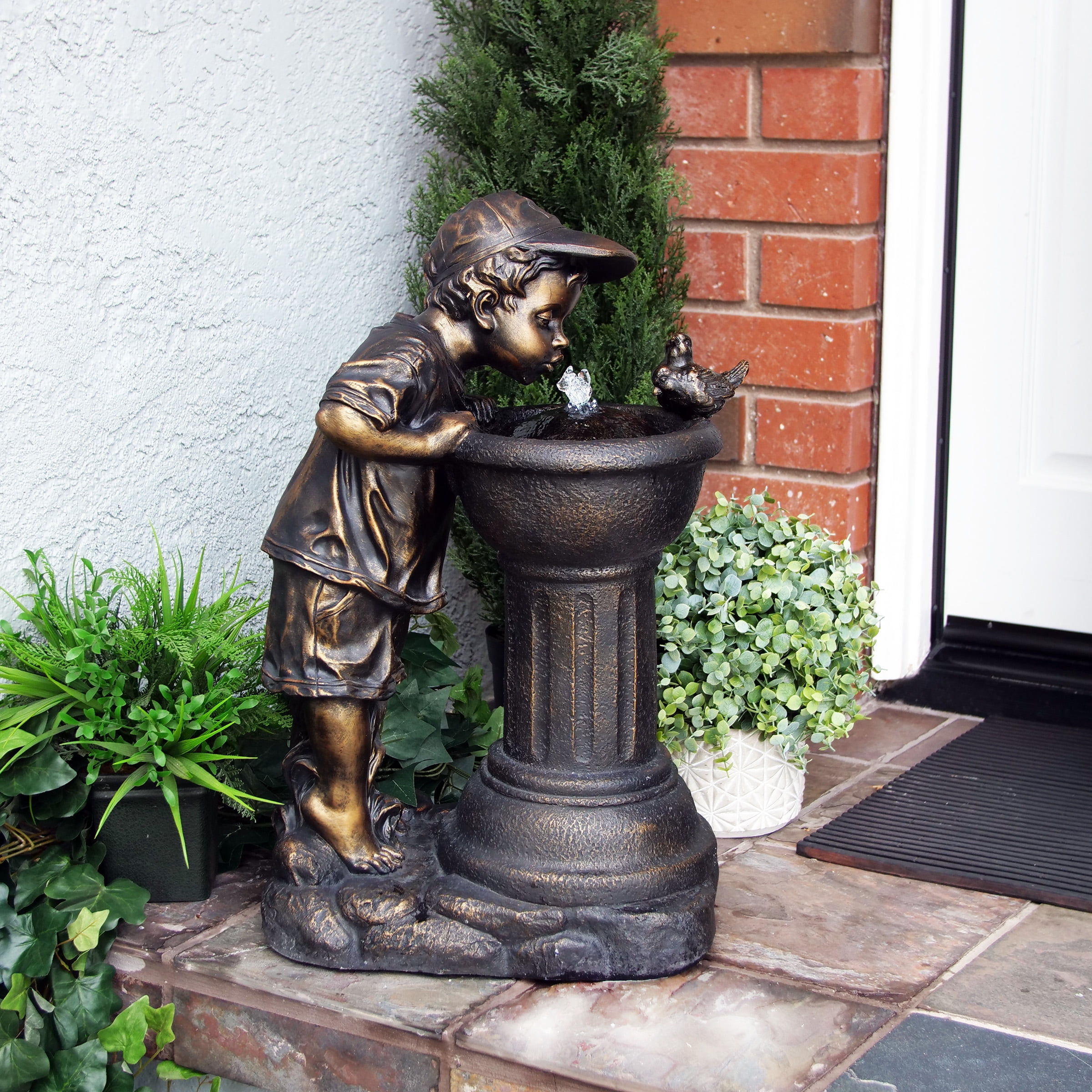 Alpine CorporationGolden Boy Drinking Water Out of Fountain with LED ...