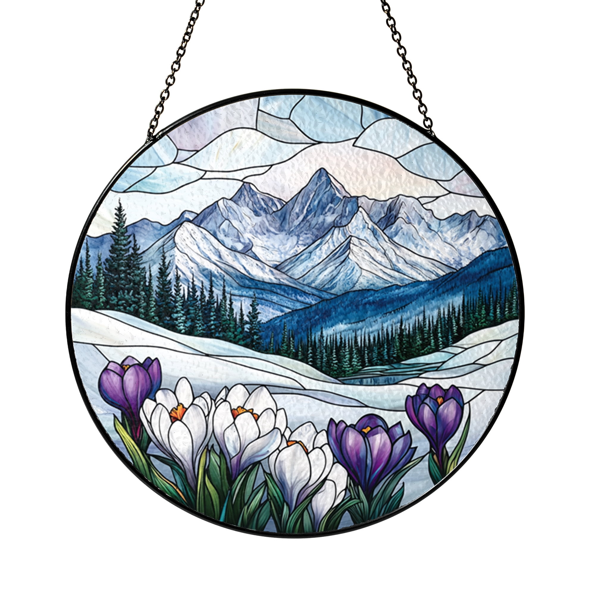 Alpine Crocus Landscape Stained Glass Window Hanging – Nature Art ...