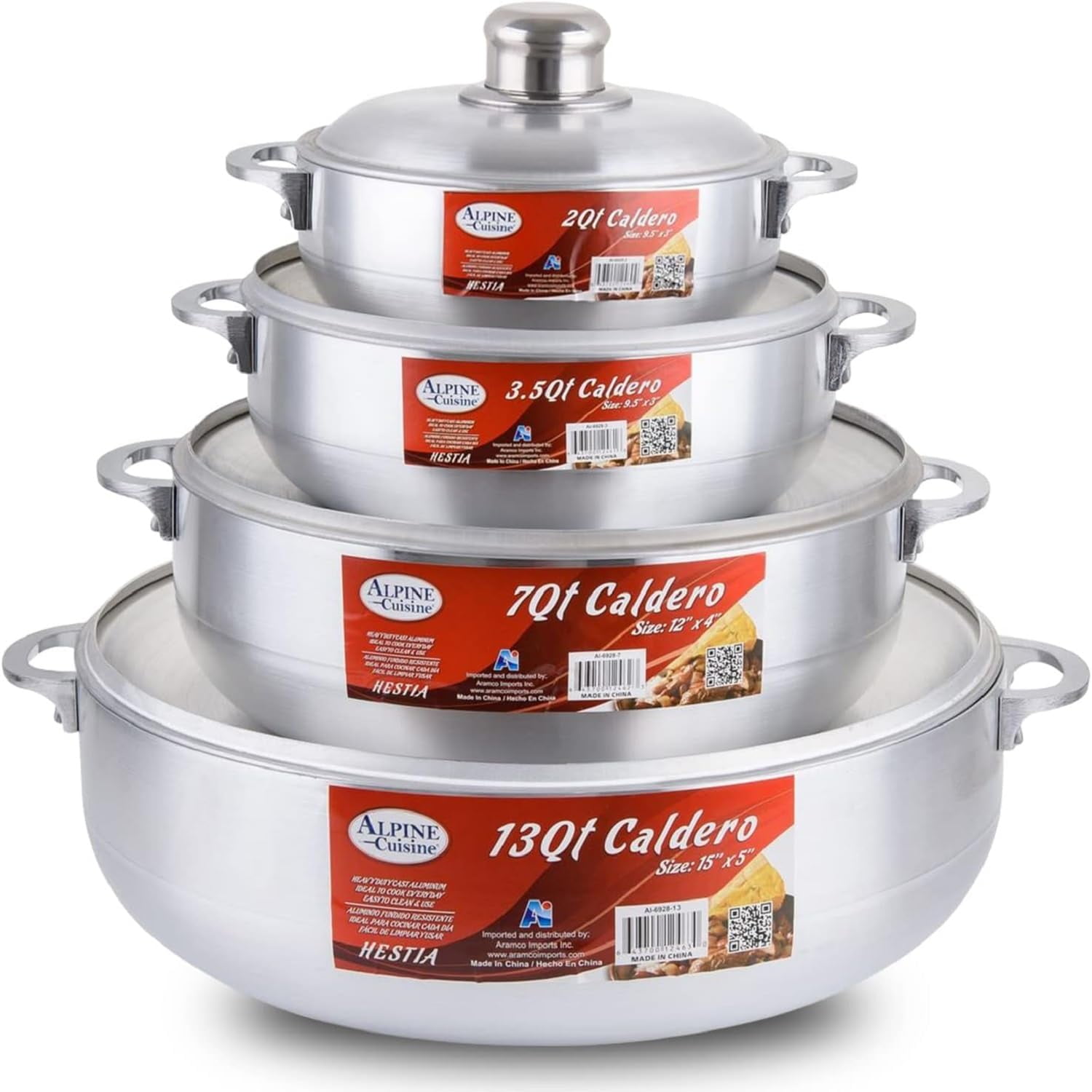 Alpine Cuisine Caldero Stock Pot Set (2/3.5/7/13 Quart), Heavy-Duty ...