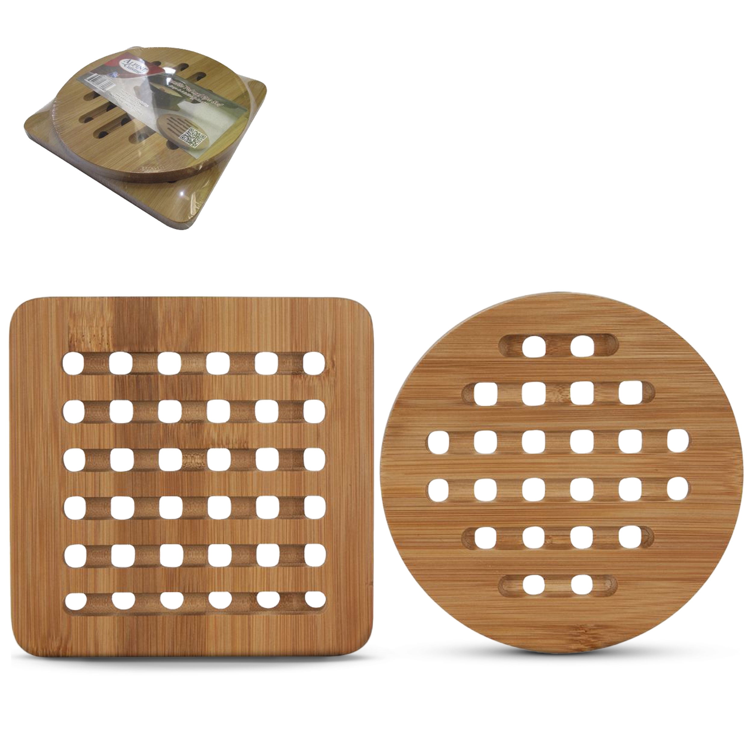 Alpine Cuisine Bamboo Trivet 2pc Set Round & Square 15cm - Hot Plate ...