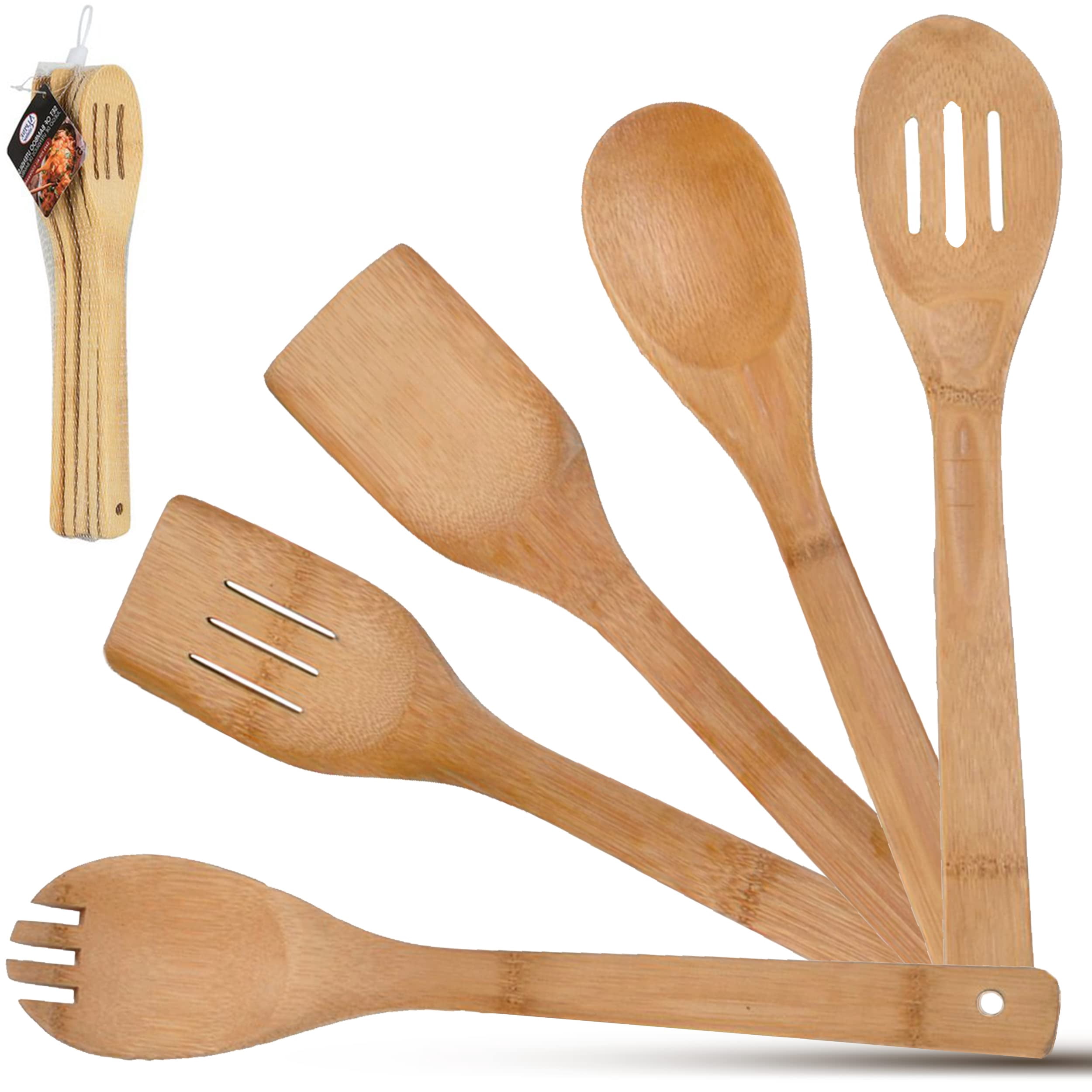 Alpine Cuisine Bamboo Utensils 5-Piece Set, Wooden Spoons Utensil Set ...
