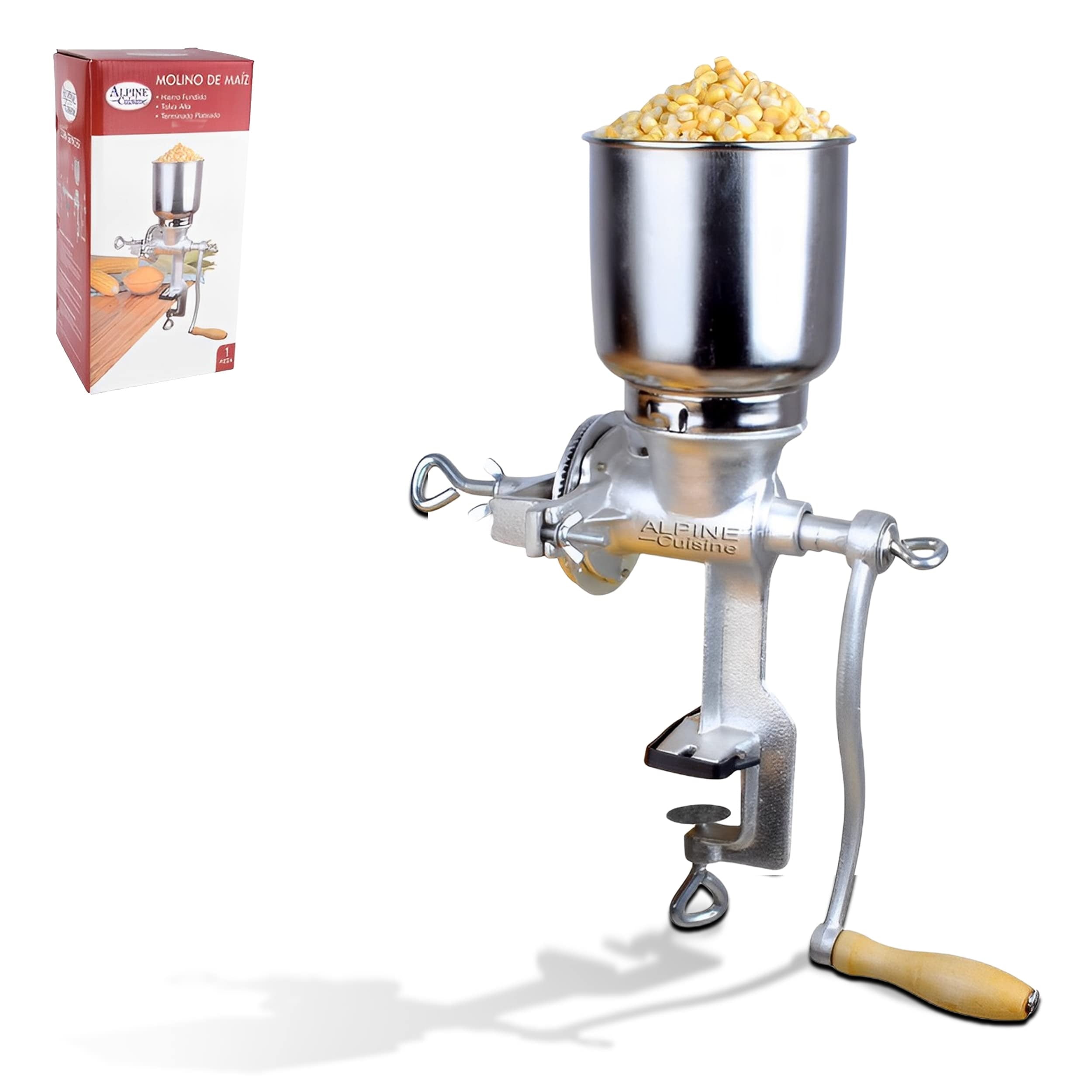 Alpine Cuisine Cast Iron Corn Grinder 17 Inch with High Hopper, Grinder ...