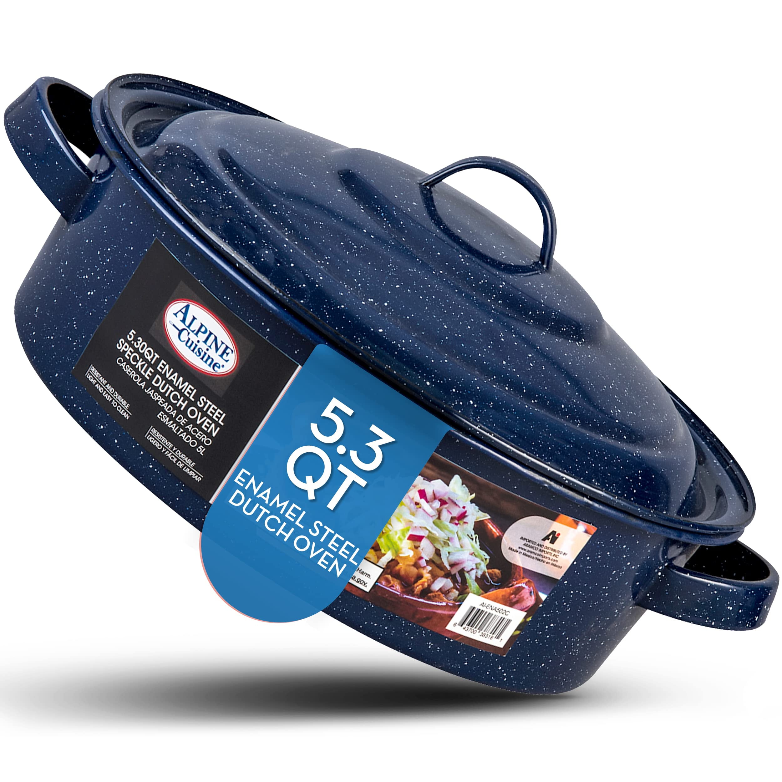 Alpine Cuisine 5.3 Quart Enamel Steel Non-Stick Dutch Oven, Dark Blue ...