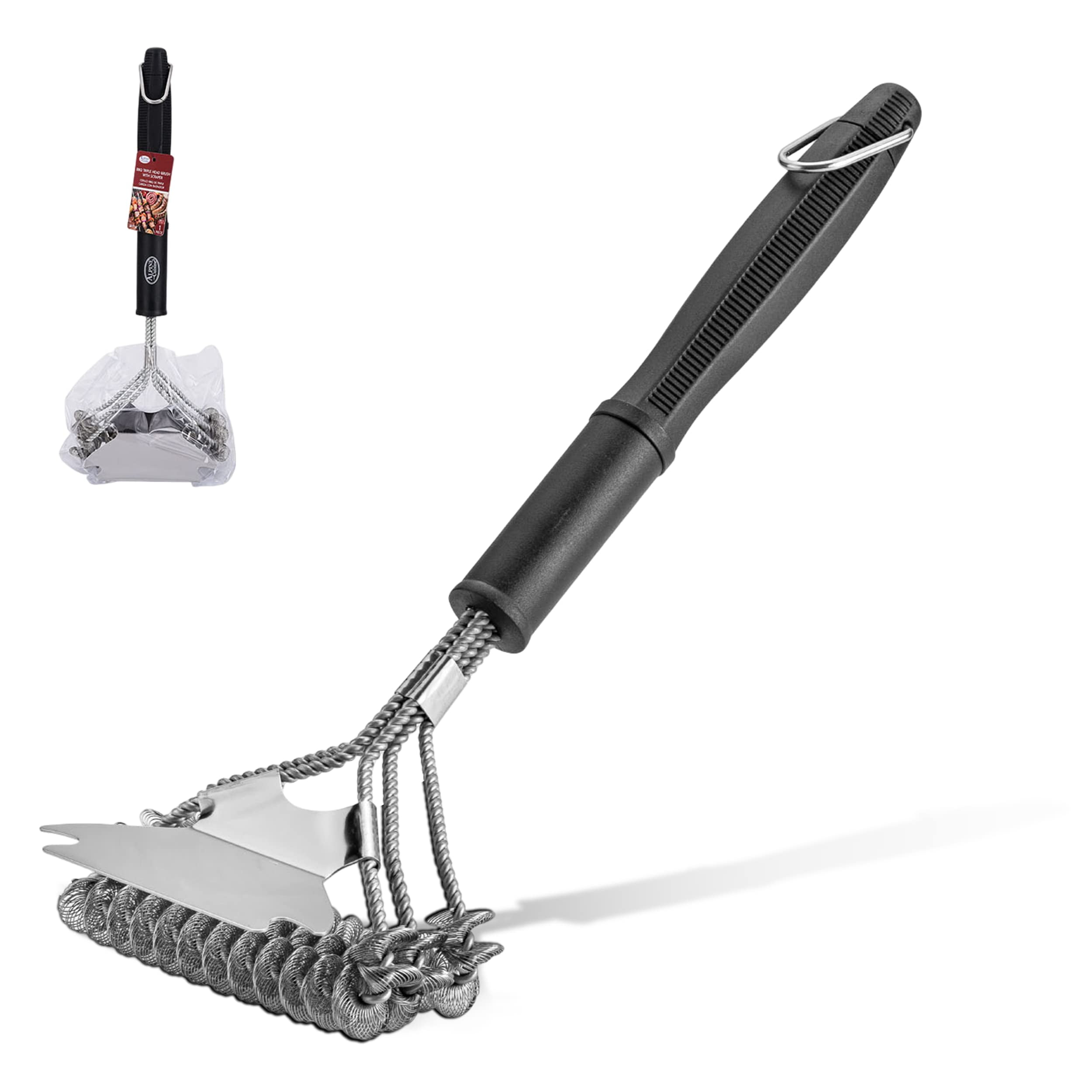 Alpine Cuisine Stainless Steel BBQ Triple Head Brush with Ergonomic ...