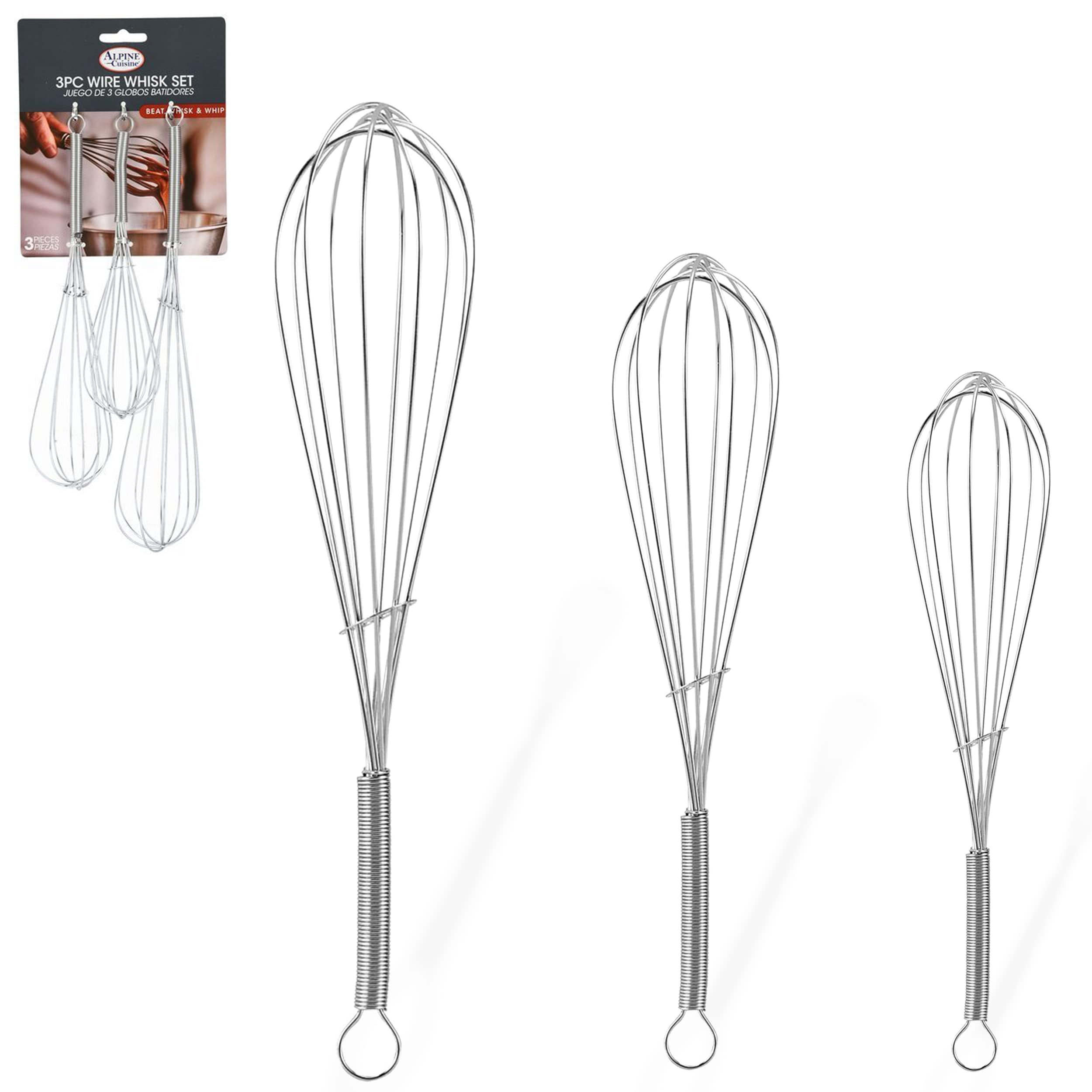 Alpine Cuisine Stainless Steel Wire Whisk 3pc set with Ergonomic Handle ...