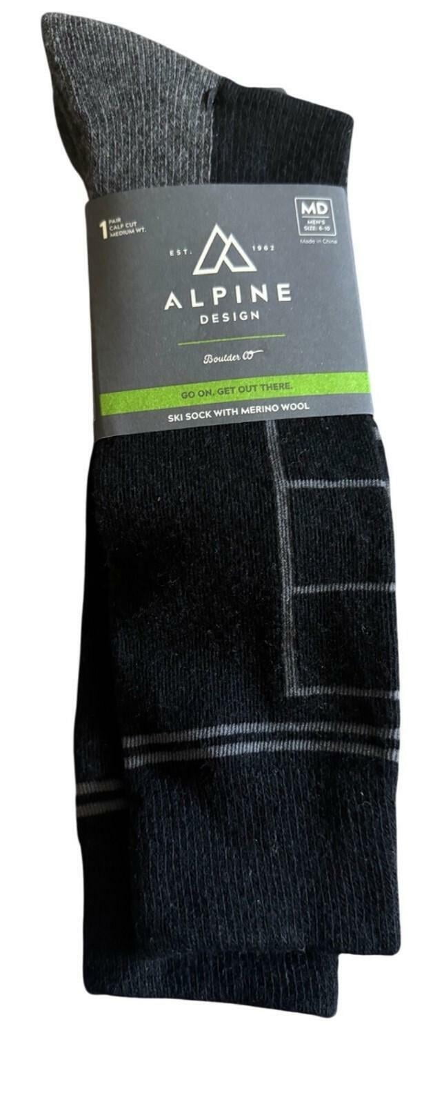 Alpine Design Medium Weight Calf Cut Large Men's 6-10 Boot Sock Merino ...