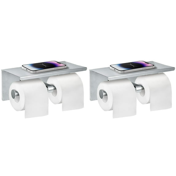 Alpine Dual Roll Toilet Paper Holder with Shelf 2 Pack, Brushed ...
