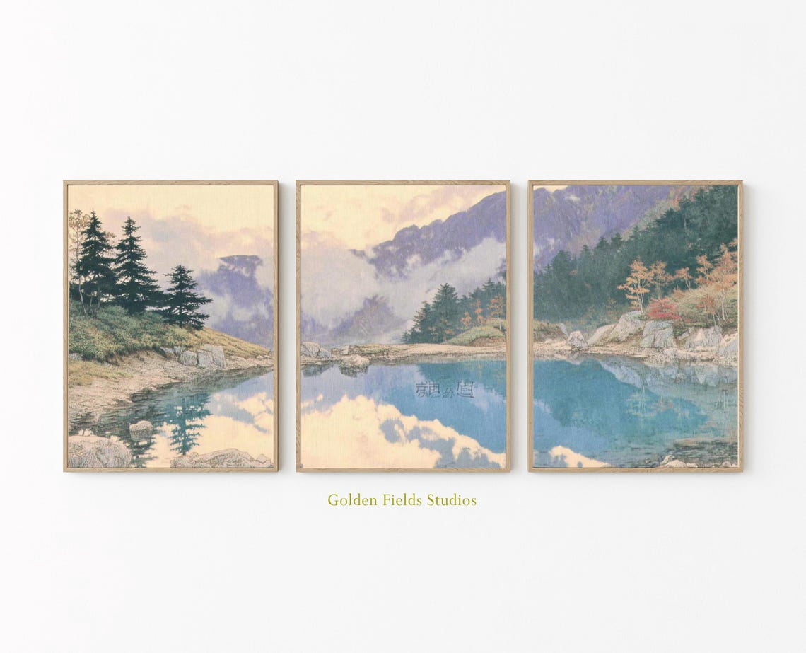 Alpine Forest Lake Vintage Mountain Calm Nature Landscape Soft Pastel ...