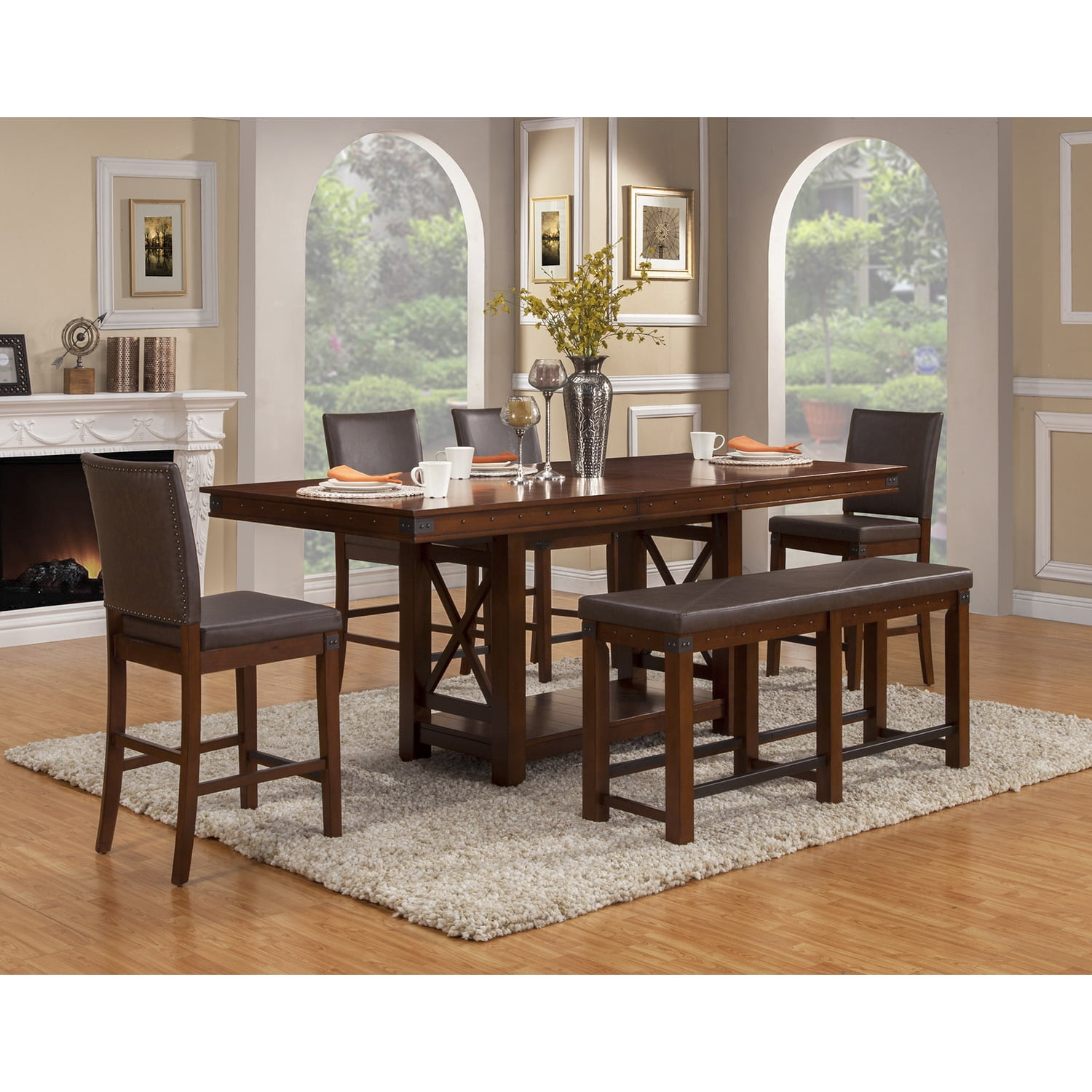 Alpine Furniture Artisan Extension Counter Height Dining Table, Pecan ...