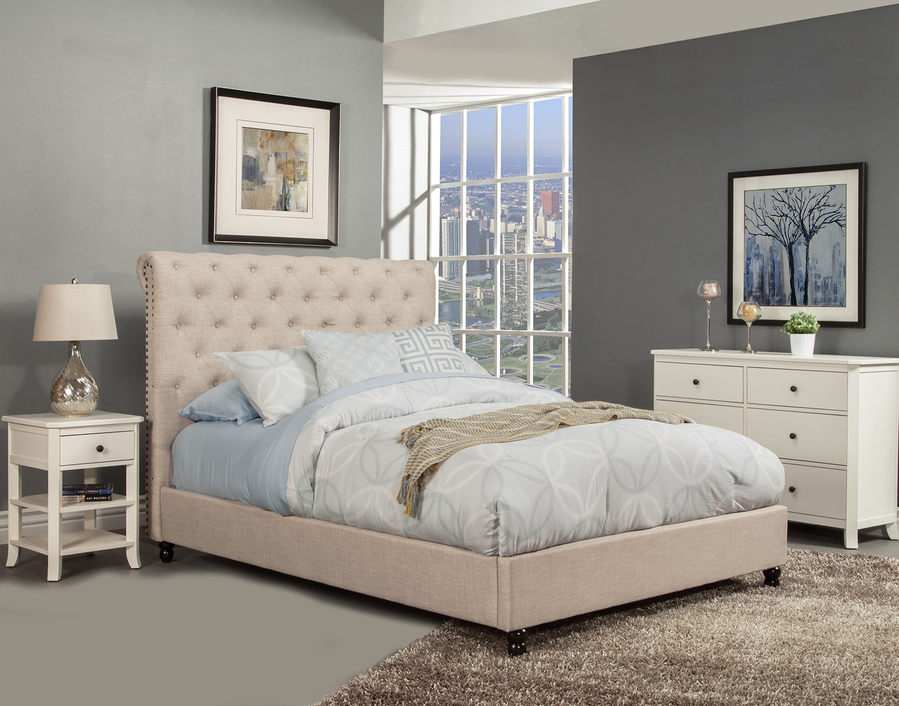 Alpine Furniture Chloe Upholstered Platform Bed, Multiple Sizes ...