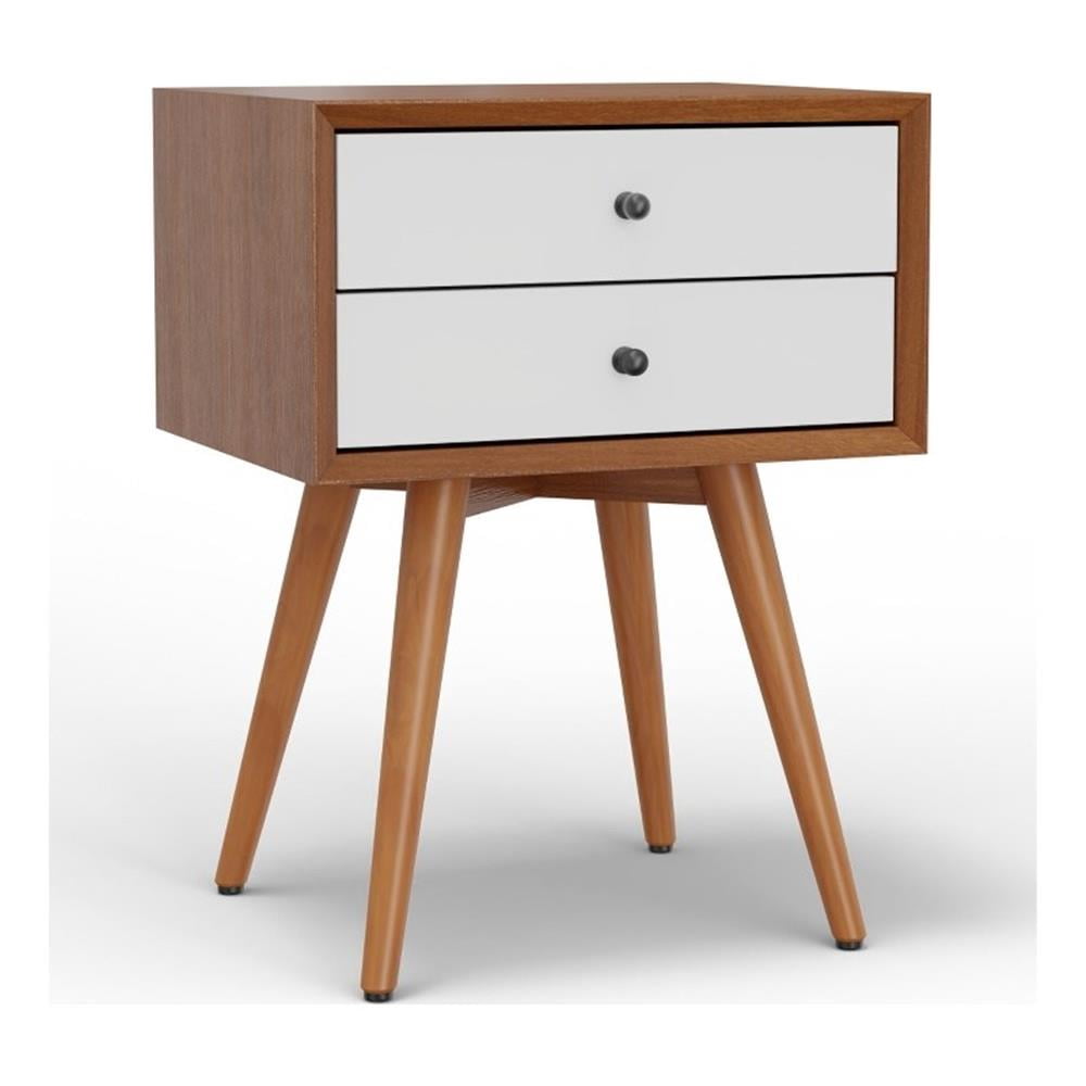 Alpine Furniture Flynn 2 Drawer Small Wood Nightstand in Acorn & White ...