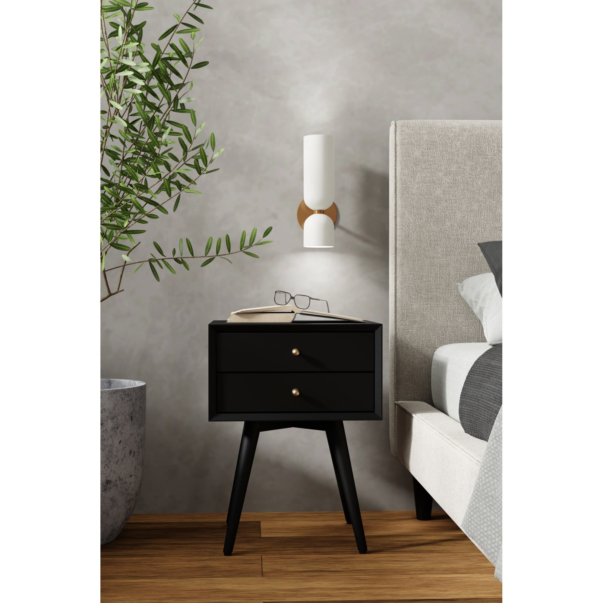 Alpine Furniture Flynn 2 Drawer Small Wood Nightstand in Black - Walmart.com