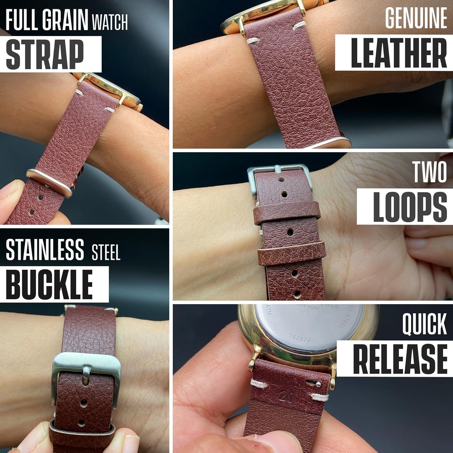 Alpine Genuine Vintage Leather Watch Strap | Quick Release Watch Band ...