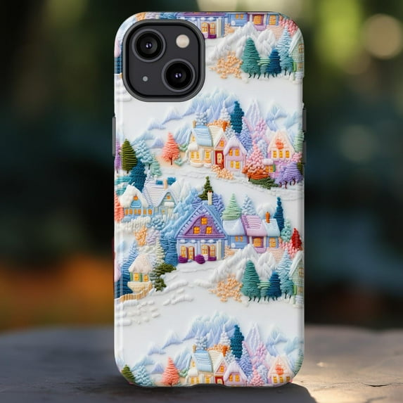 Alpine Holiday Snowscape Embroidered Winter iPhone Case 17 to 11 Pro ...
