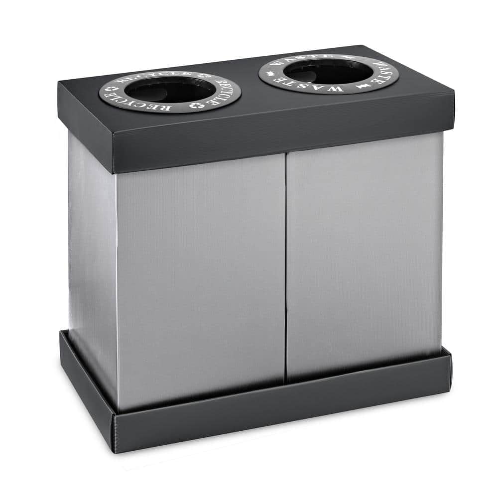 Alpine Industries 56 Gal. Black 2-Stream Plastic Recycle Bin Station ...