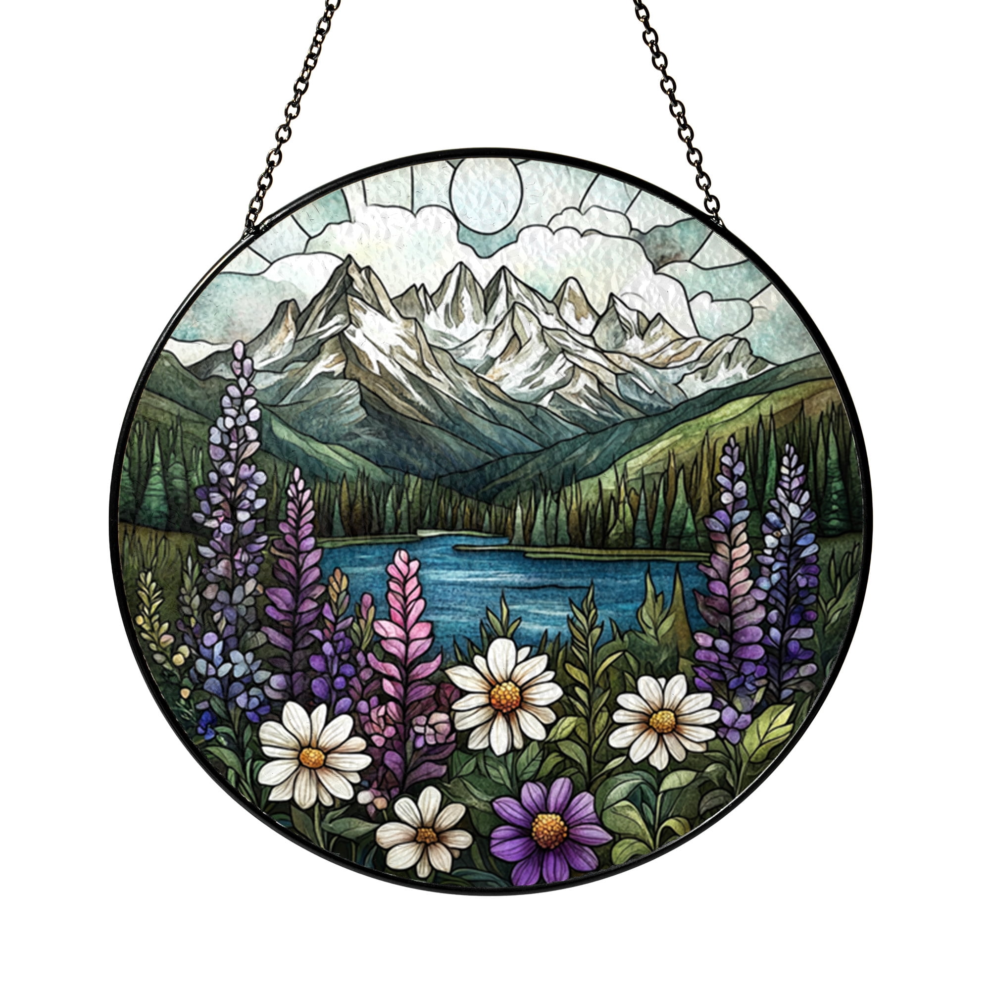 Alpine Lake Faux Stained Glass Window Hanging - Walmart.com