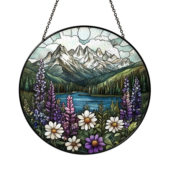 Alpine Lake Faux Stained Glass Window Hanging - Walmart.com