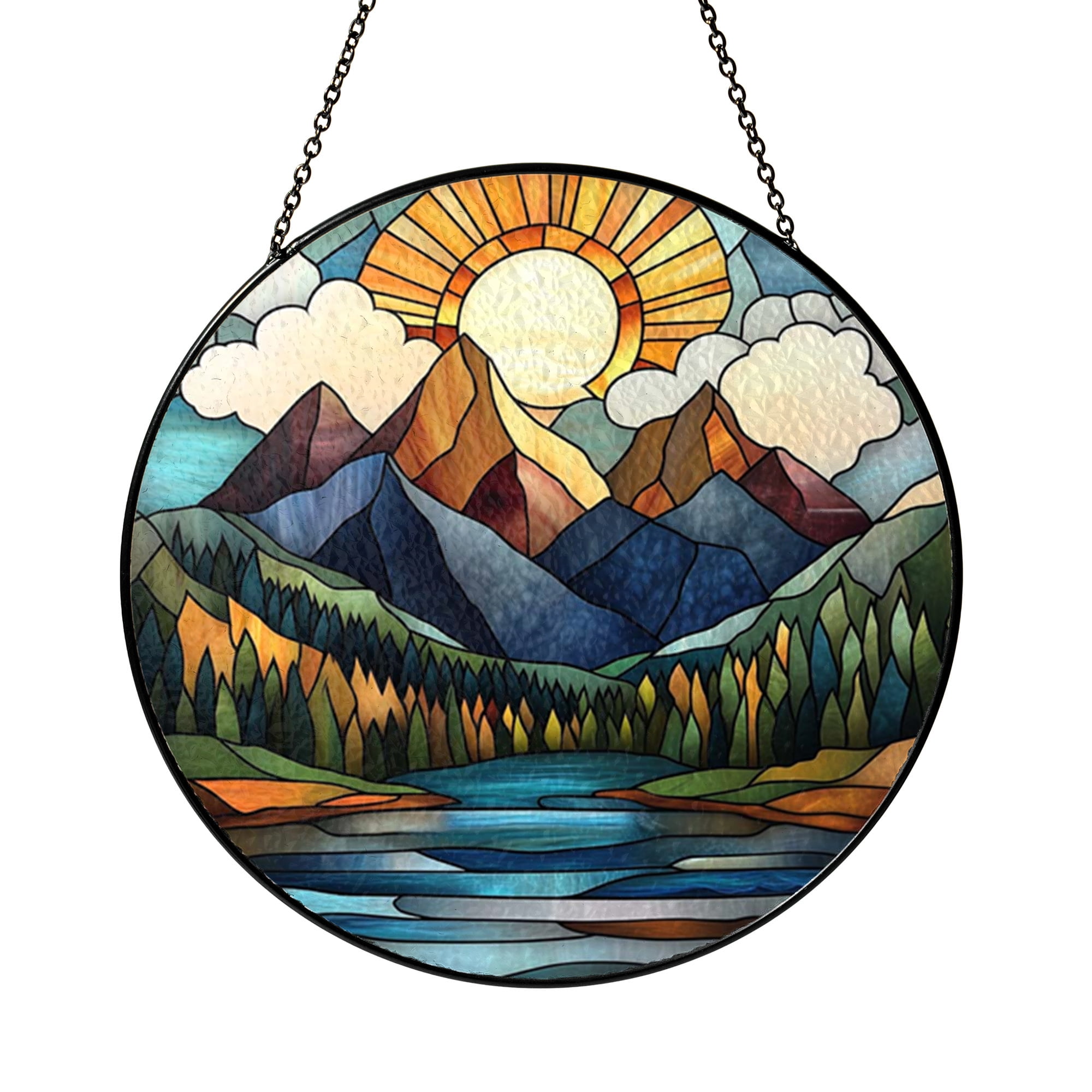 Alpine Lake Landscape Stained Glass Style Suncatcher for Window Decor ...