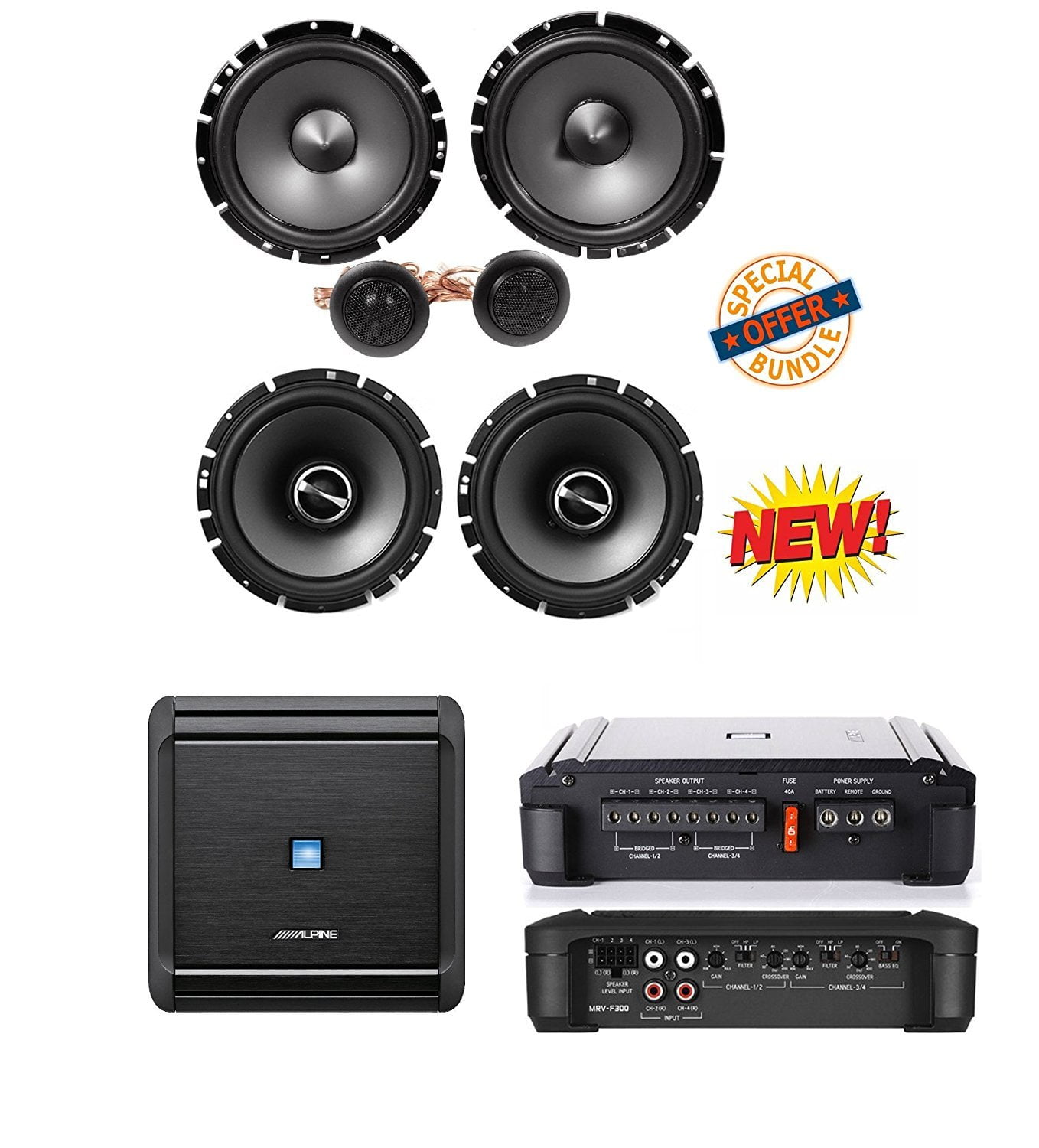 Alpine MRV-F300 4-Channel Car Amplifier, 50 Watts RMS x 4 W/ Alpine SPS ...