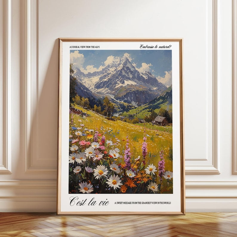 Alpine Meadow Floral Art Poster - Surreal Mountain Wildflowers Art Wall ...