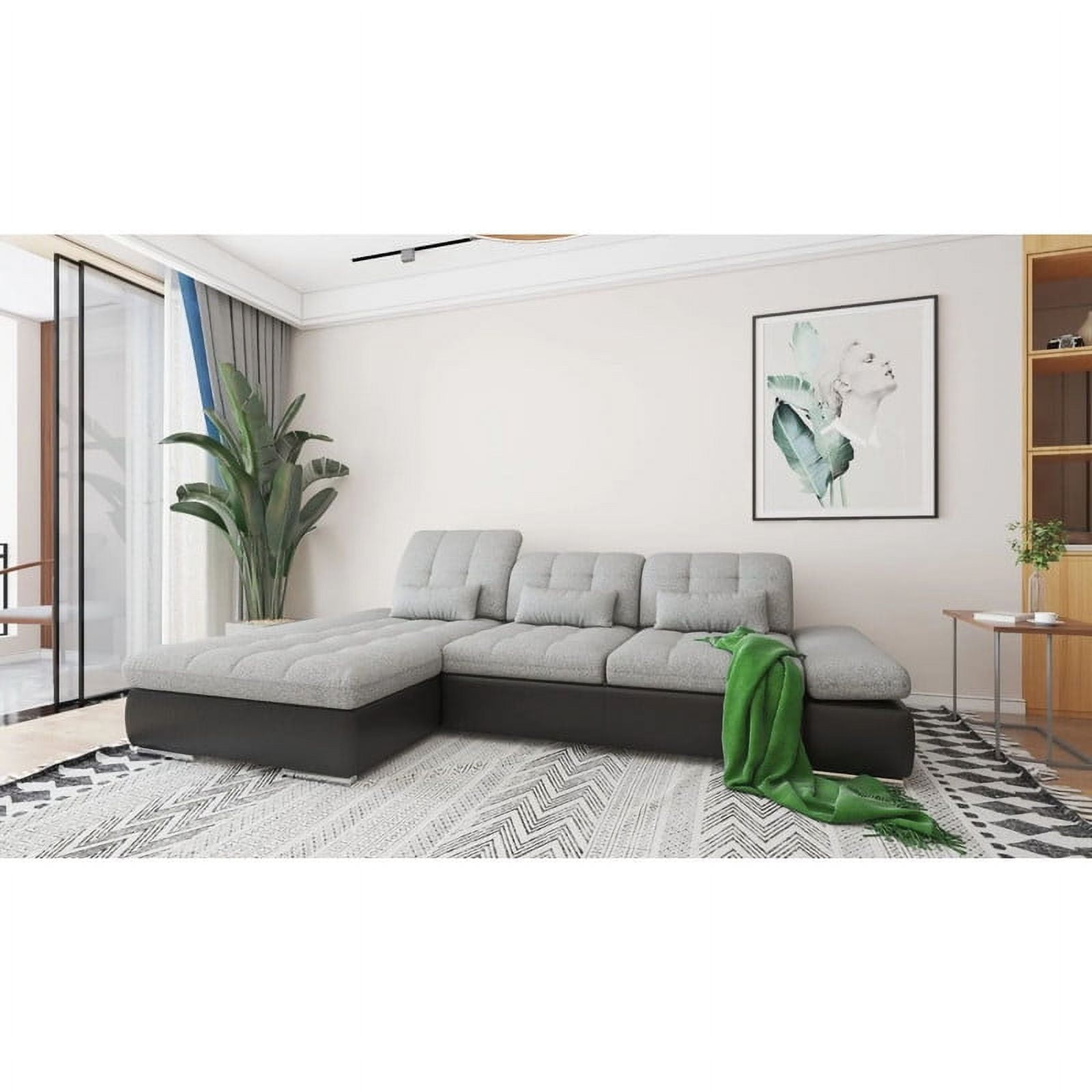 Alpine Modern 2-Tone Fabric Sectional Sofa in Light Gray, Left Facing ...
