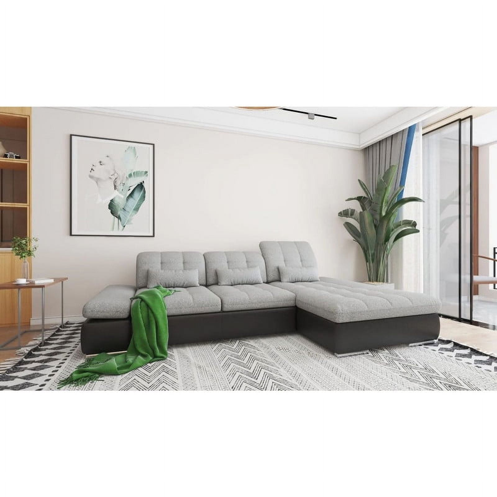 Alpine Modern 2-Tone Fabric Sectional Sofa in Light Gray, Right Facing ...