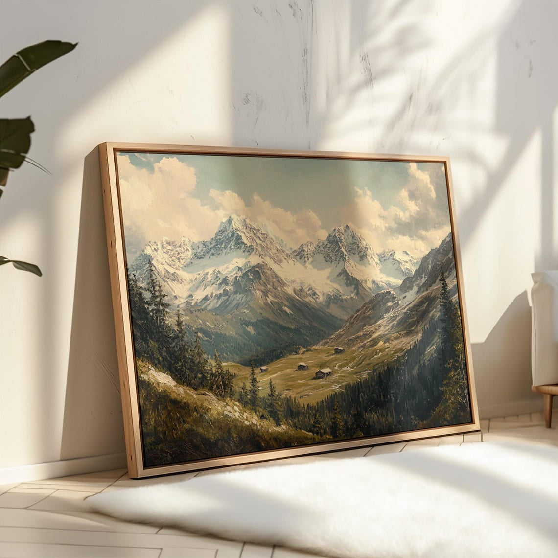 Alpine Mountain Landscape Print, Snowy Peak Wall Art, Rustic Cabin ...