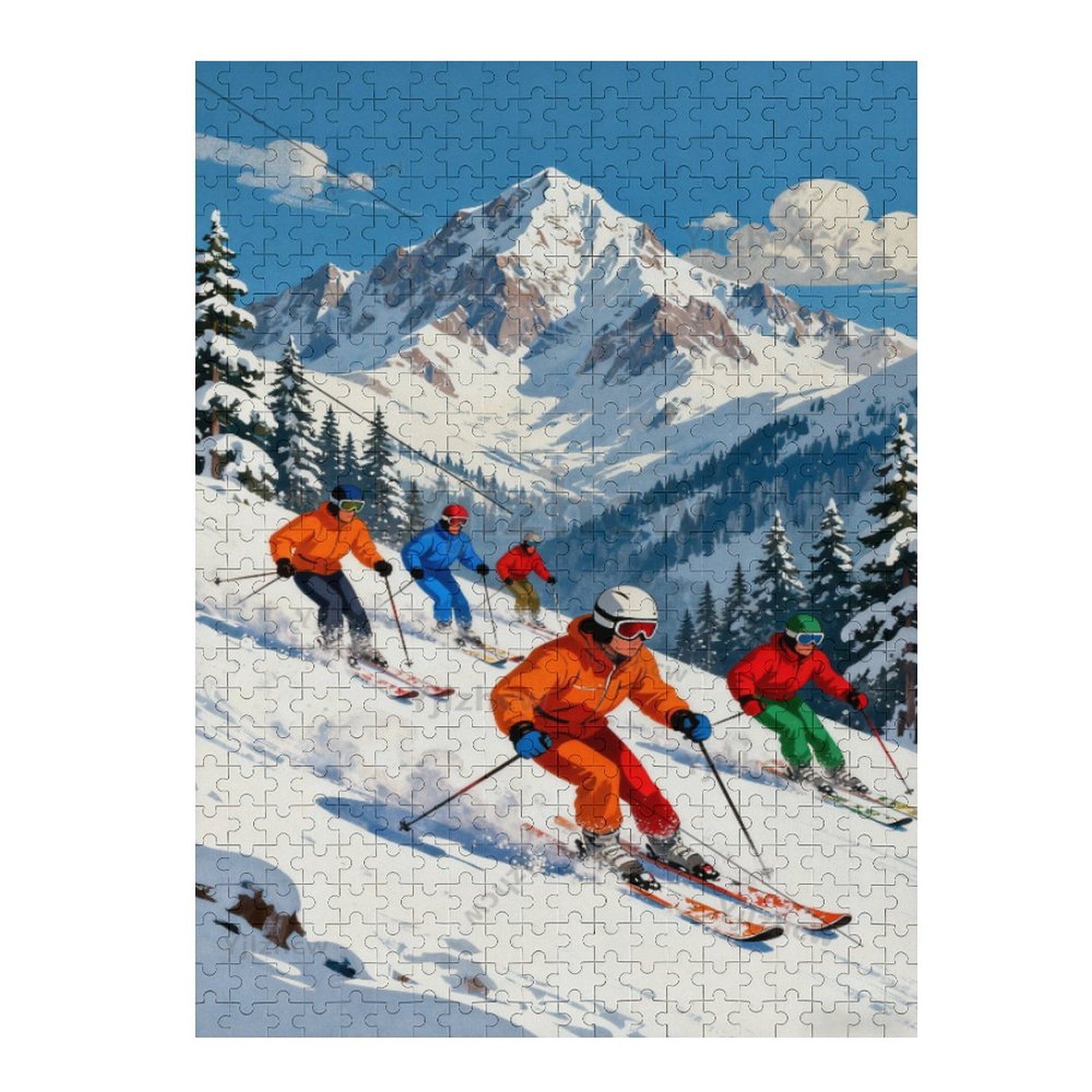 Alpine Mountain Skiers Scene Wooden Jigsaw Puzzle 1000 Piece Puzzle for ...