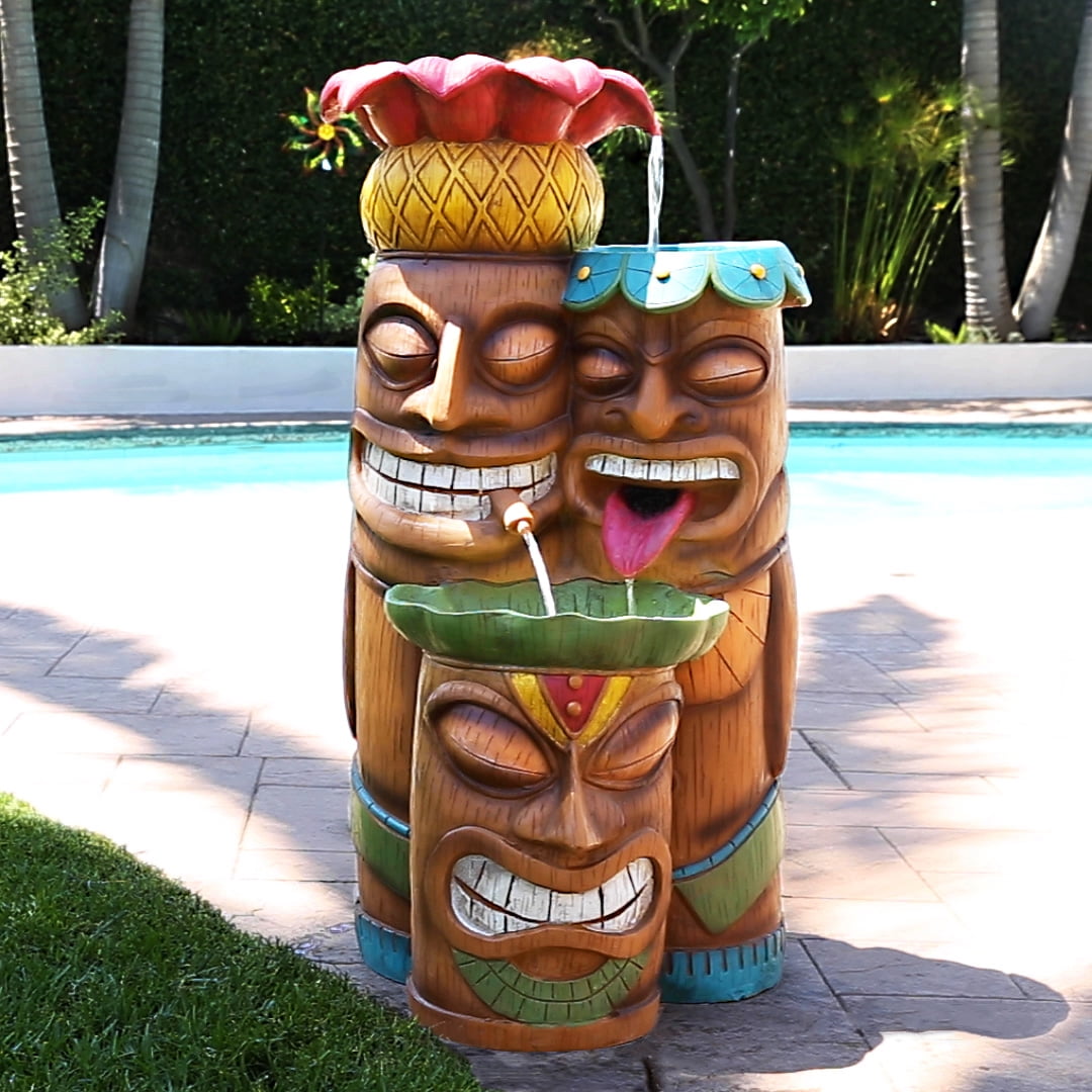 Alpine Outdoor Tiki Head Polyresin Electric Fountain with LED Light, 35 ...