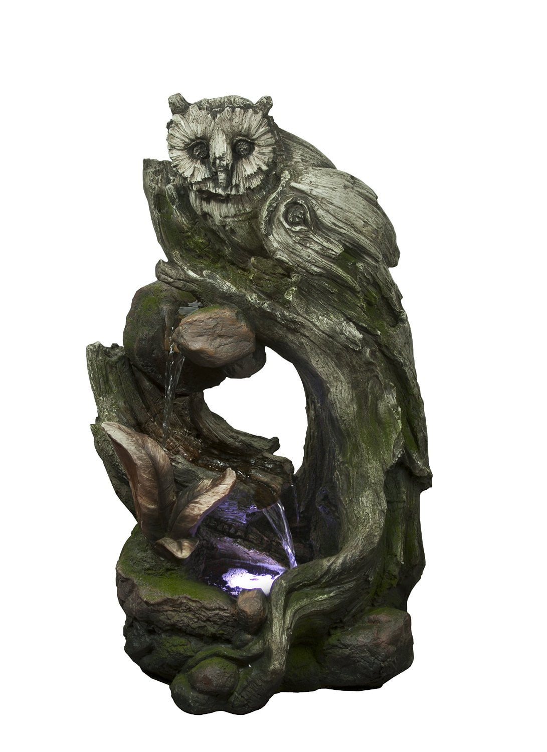 Alpine Owl Rainforest Tree Trunk Fountain with LED Light, 32 Inch Tall ...