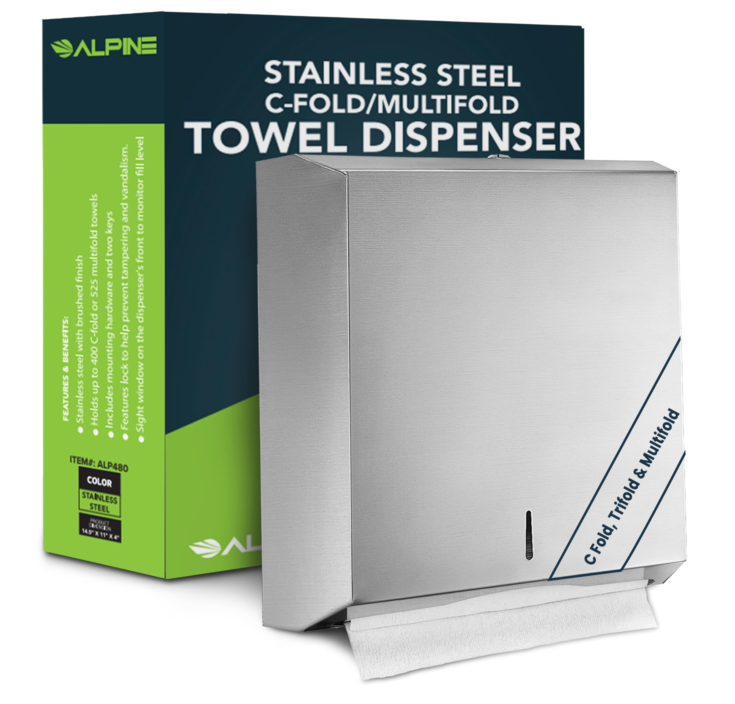 Alpine Paper Towel Dispenser Wall Mount Commercial - Stainless Steel ...