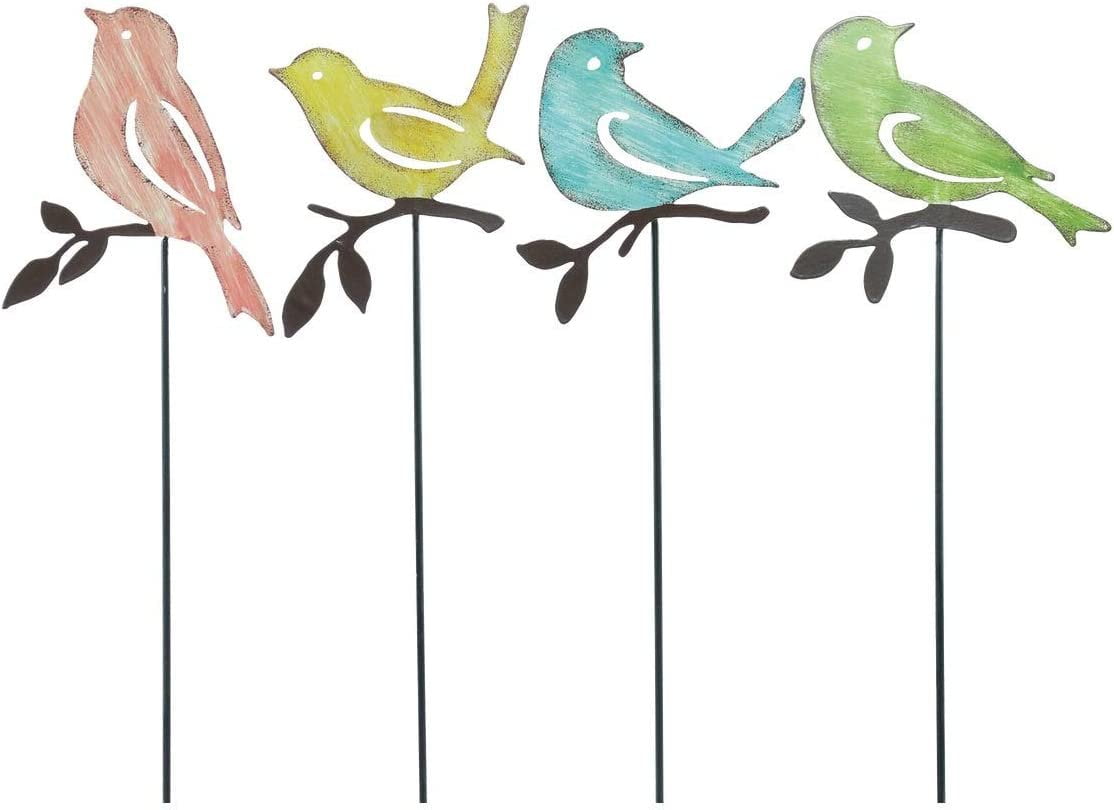 Alpine QEL254ABB Metal Bird Garden Stakes Tray Assorted - Walmart.com